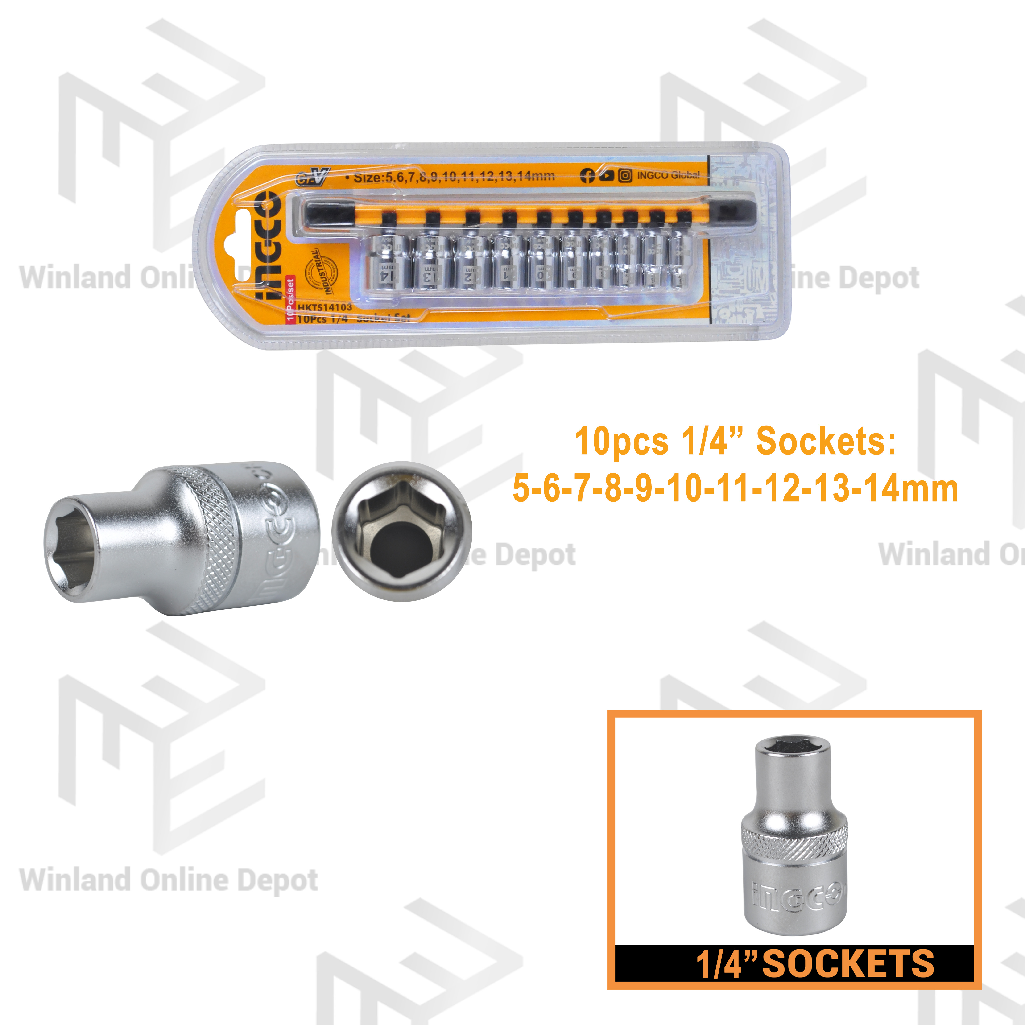 Ingco by Winland Industrial 10pcs 1/4" Socket Set HKTS14103 ING-HT ...