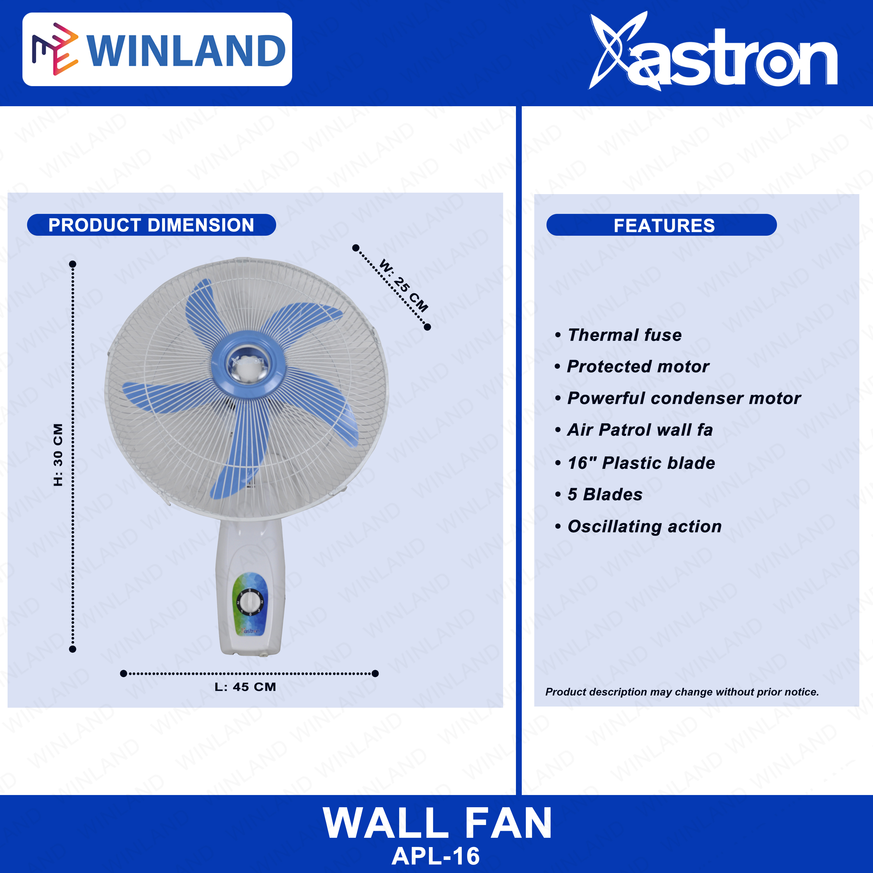 Astron by Winland Air Patrol 16" Wall Fan | Electric Fan APL-16 | Lazada PH