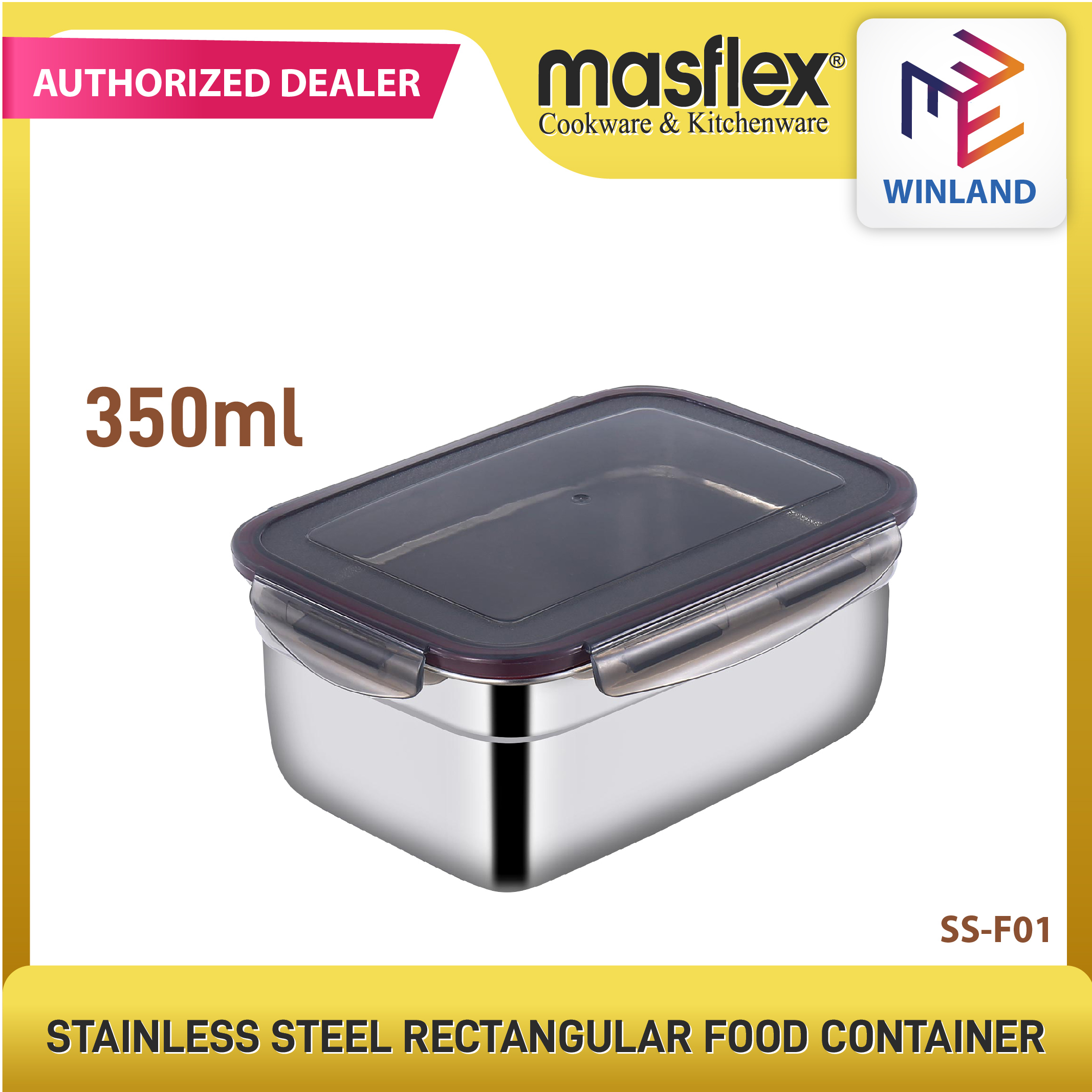 Masflex by Winland 350ml to 470ml Stainless Steel Rectangular Food ...
