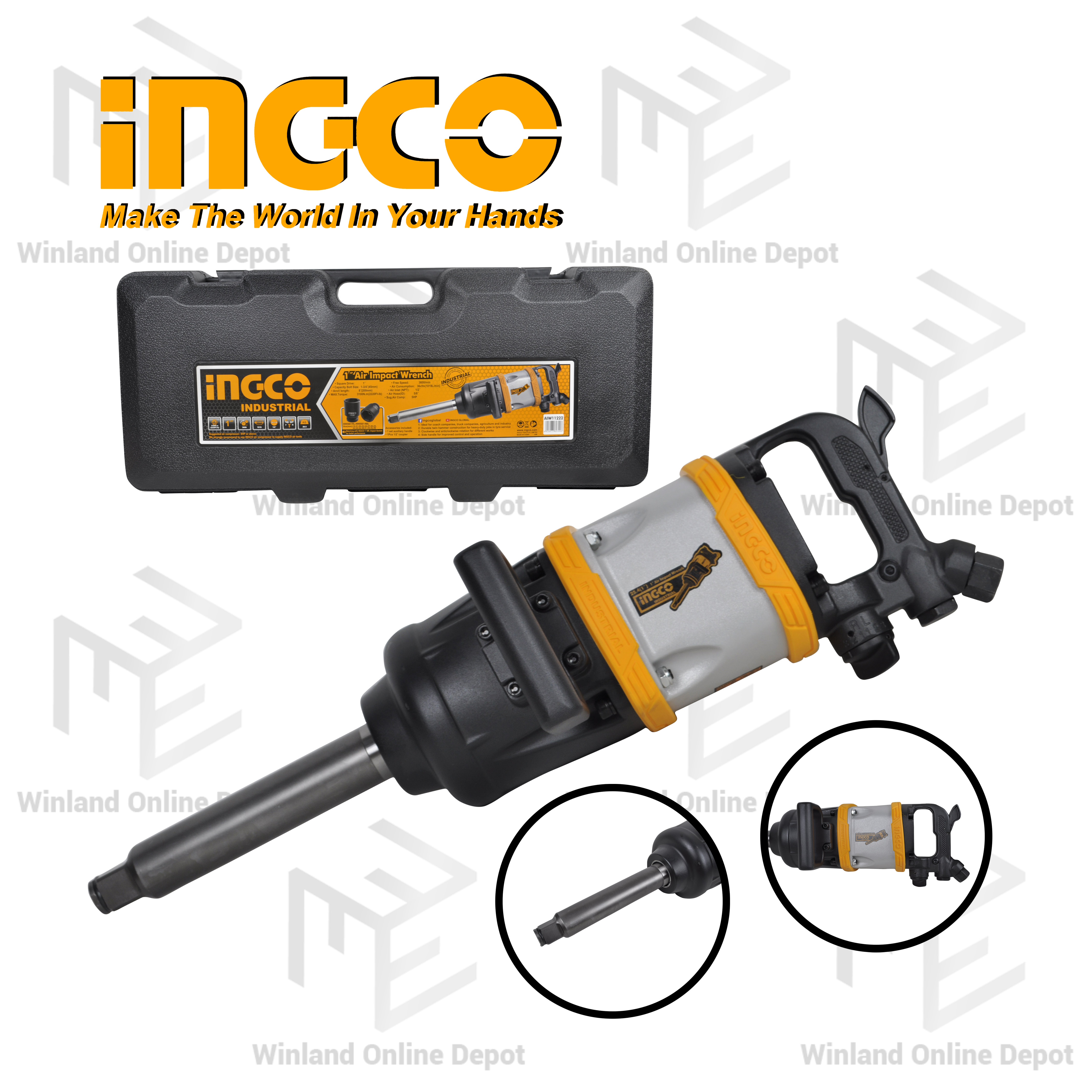 INGCO by Winland Air Impact Wrench 1" Square Drive AIW11222 ING-PT ...
