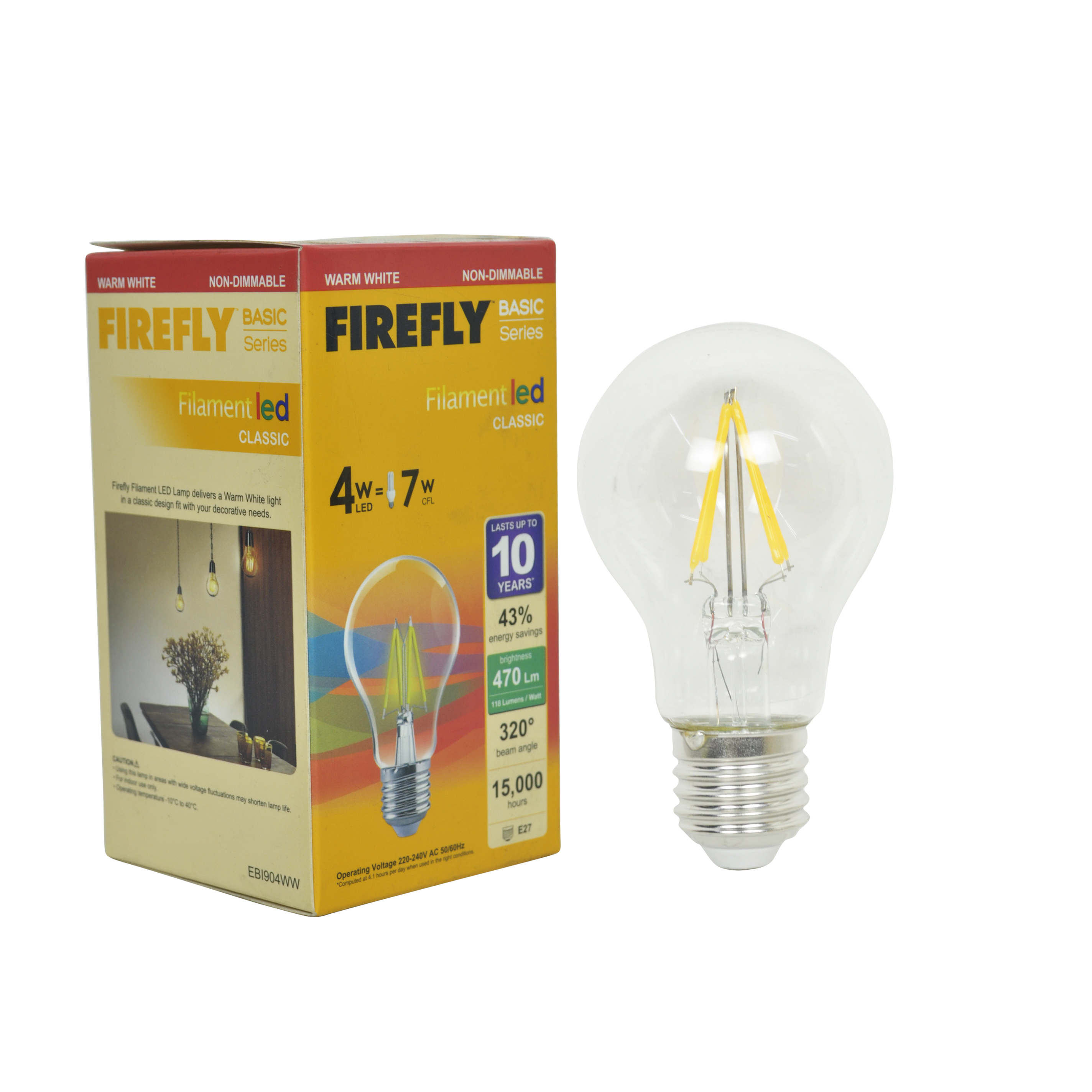 Firefly by Winland LED Filament Bulb Warm White 4W E27 220V EBI904WW ...