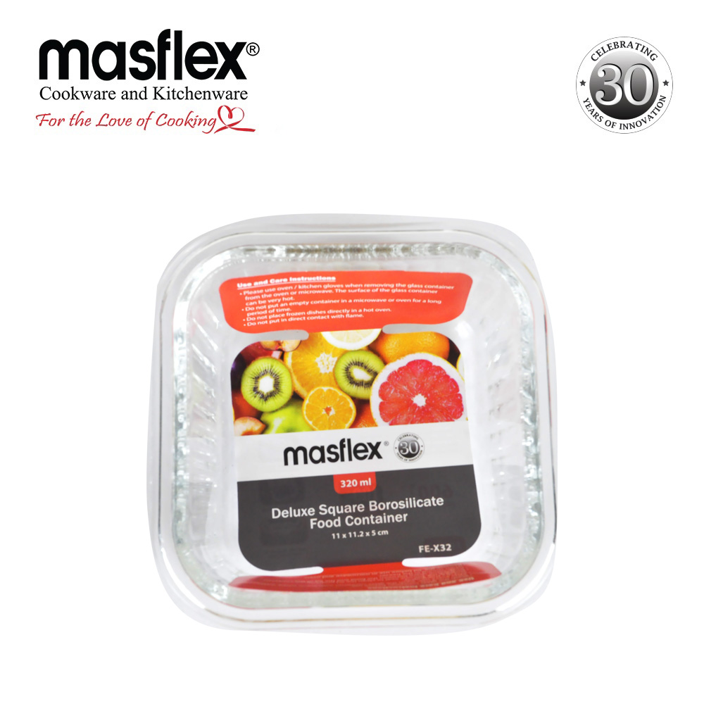 Masflex by Winland 320ML/520ML/800ML Airtight Deluxe Square Glass Food ...