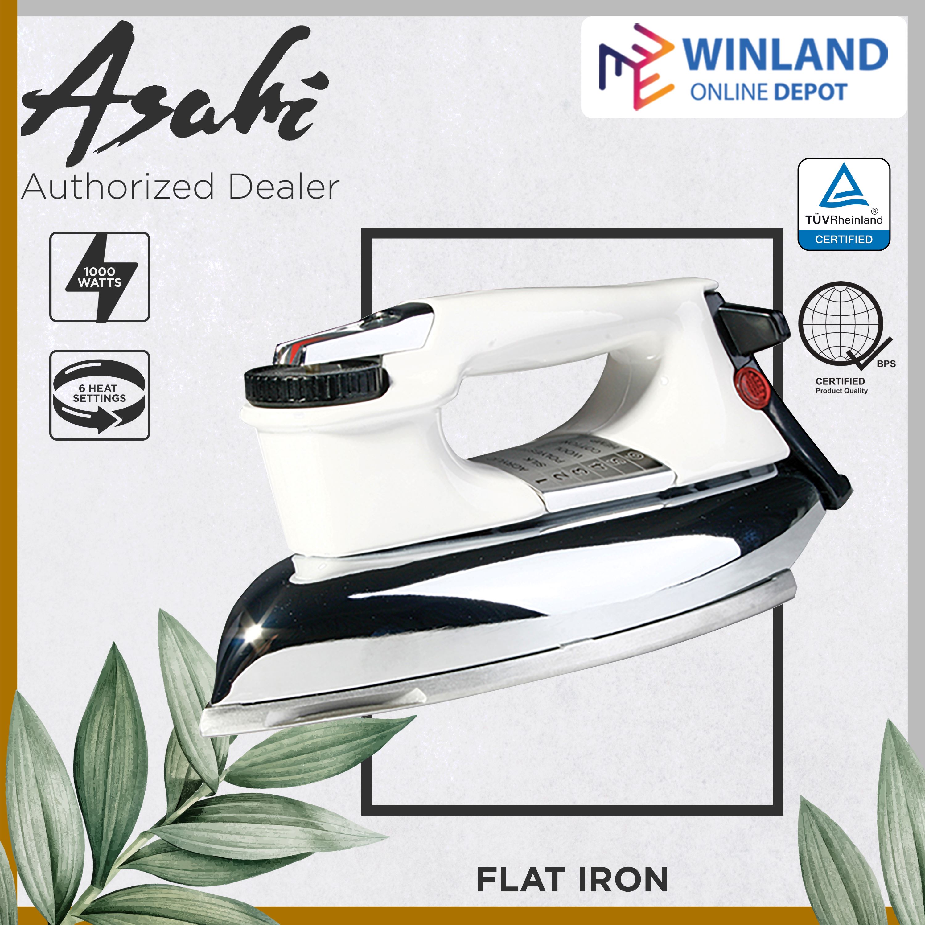 ASAHI by Winland 6 heat settings 1000W Non-Stick Coating Automatic Electric Flat Iron CI-160 ...