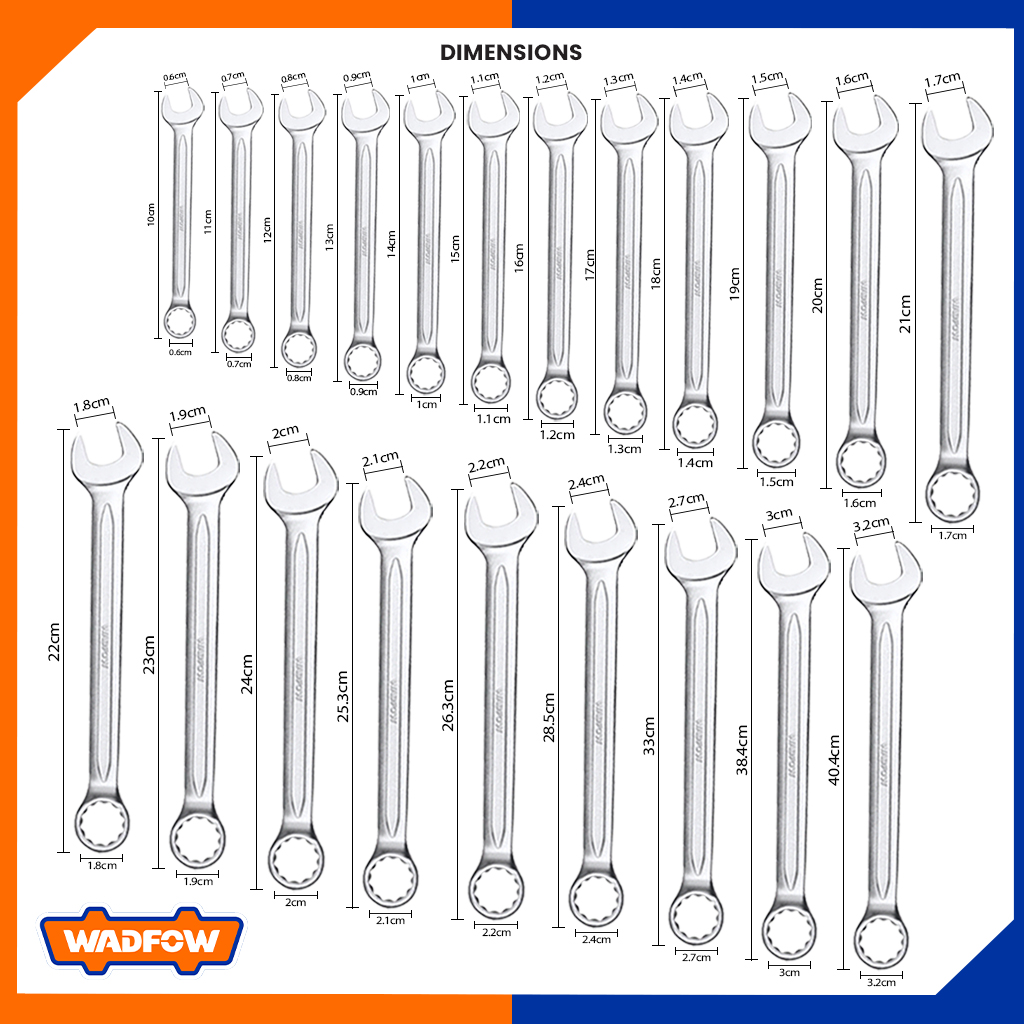 Wadfow by Winland 6mm to 32mm Combination Spanner Polished and Chrome ...