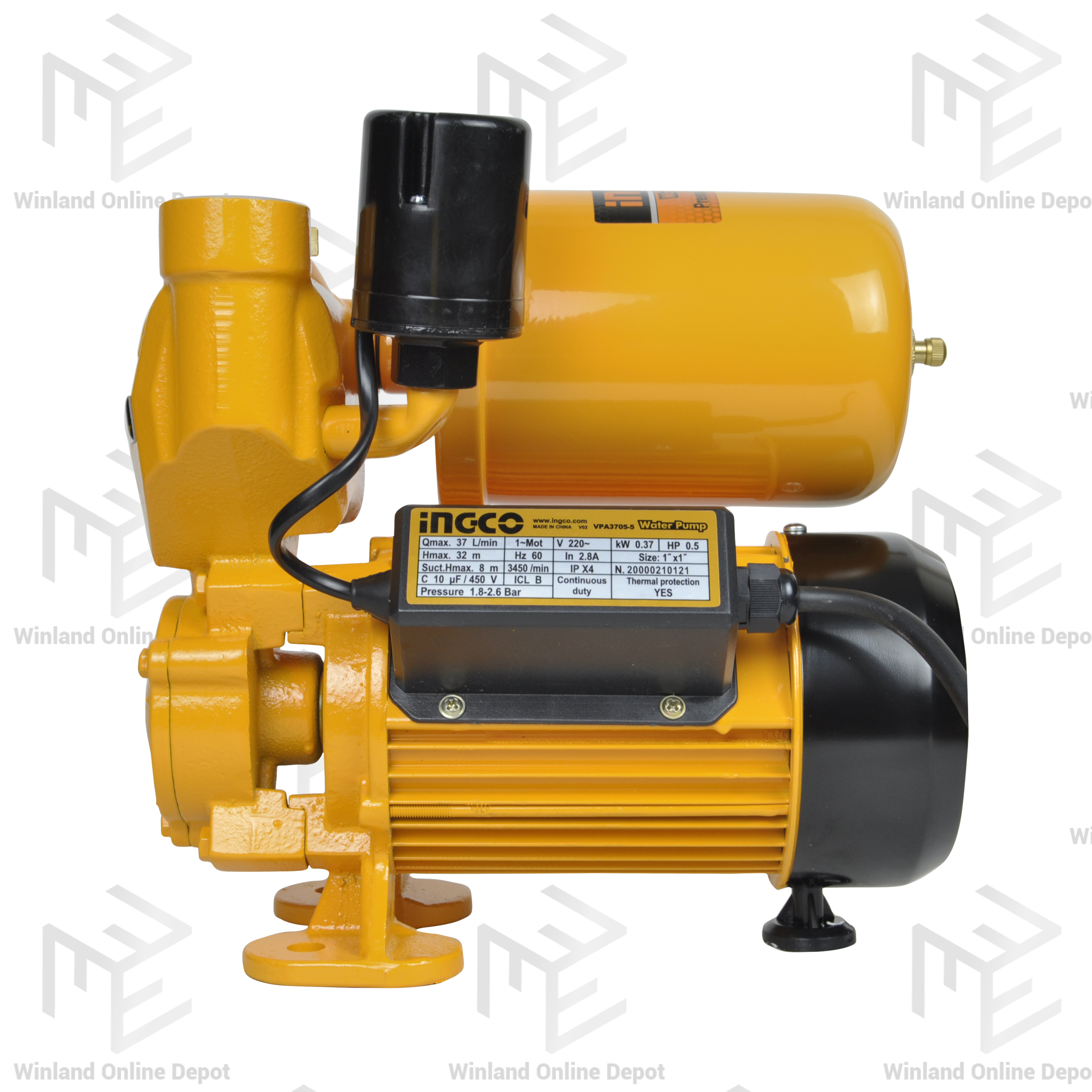 Ingco by Winland Self-Priming Peripheral Water Pump 0.5HP 370W VPA3705 ...