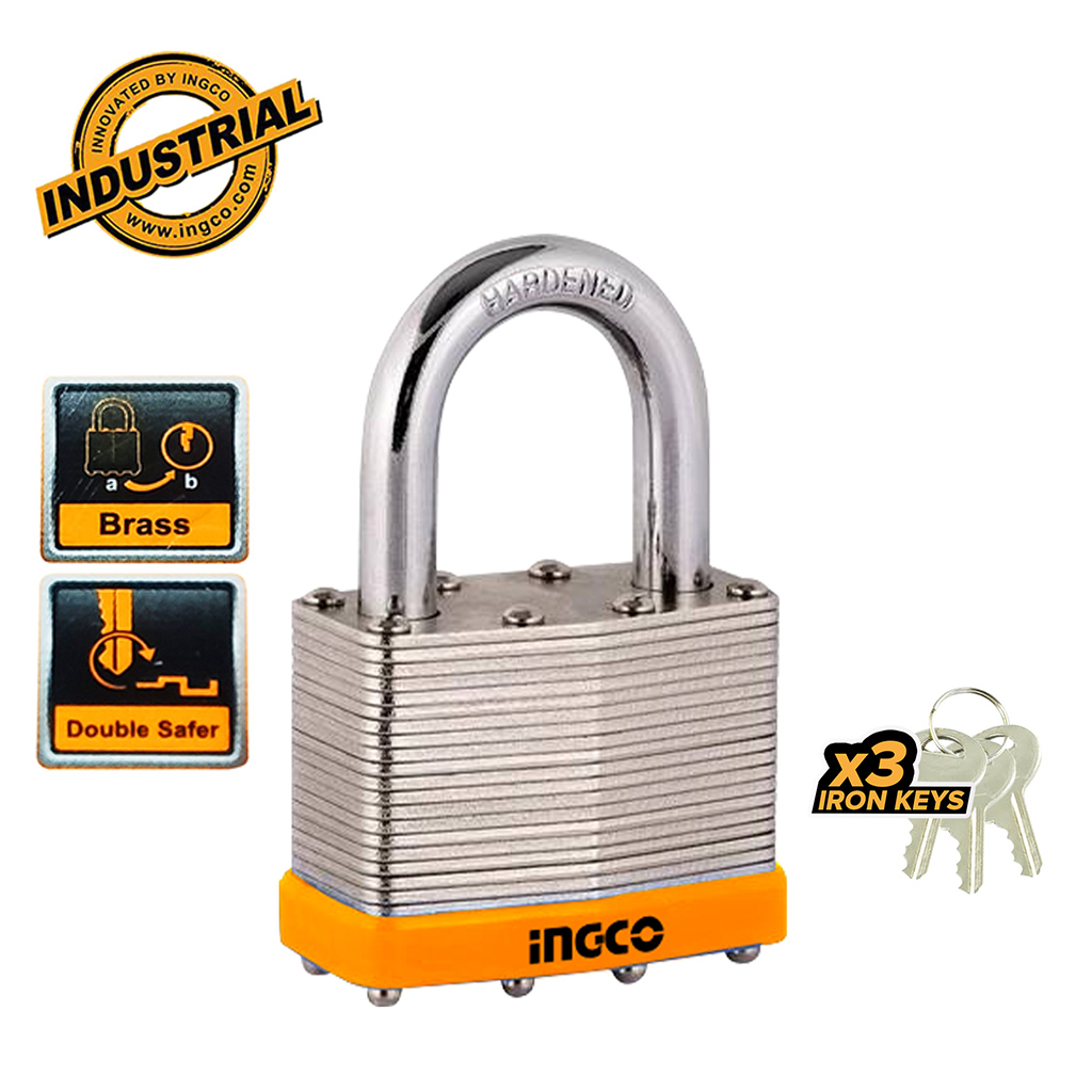 INGCO by Winland Industrial Double Safer Laminated Brass Padlock ...