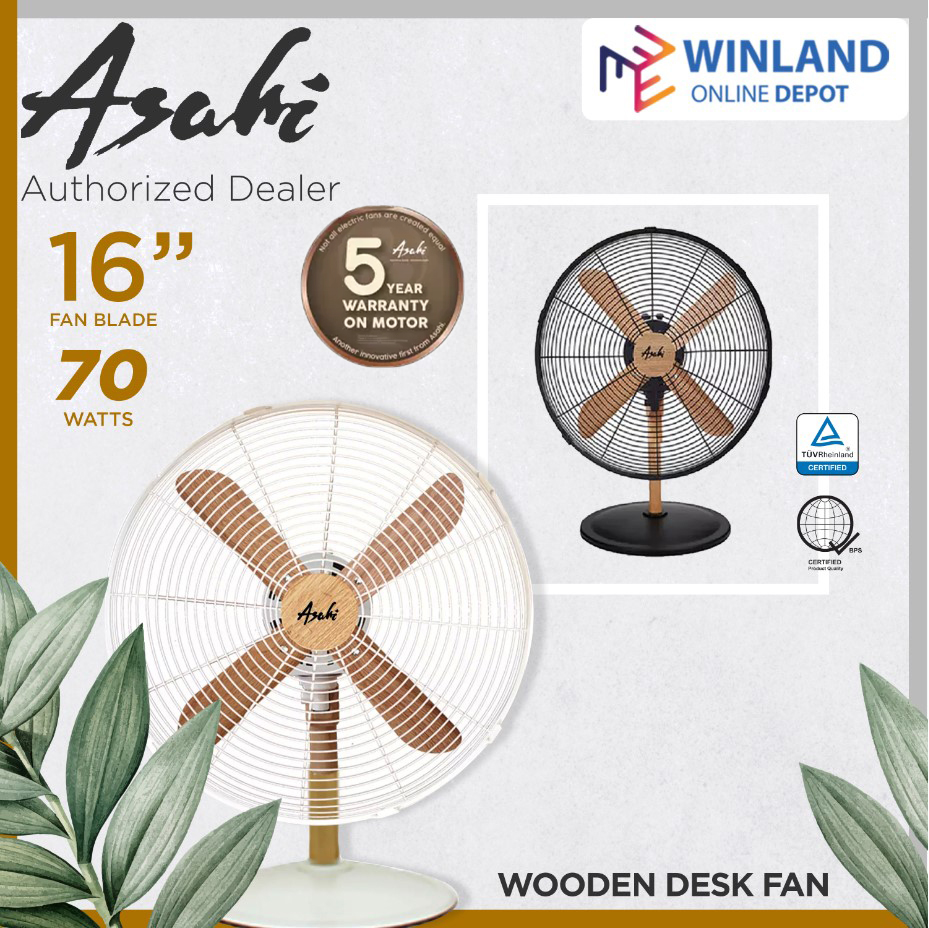 Asahi by Winland Desk Fan | Retro Electric Desk Fan | Wooden Fan 16" XF ...