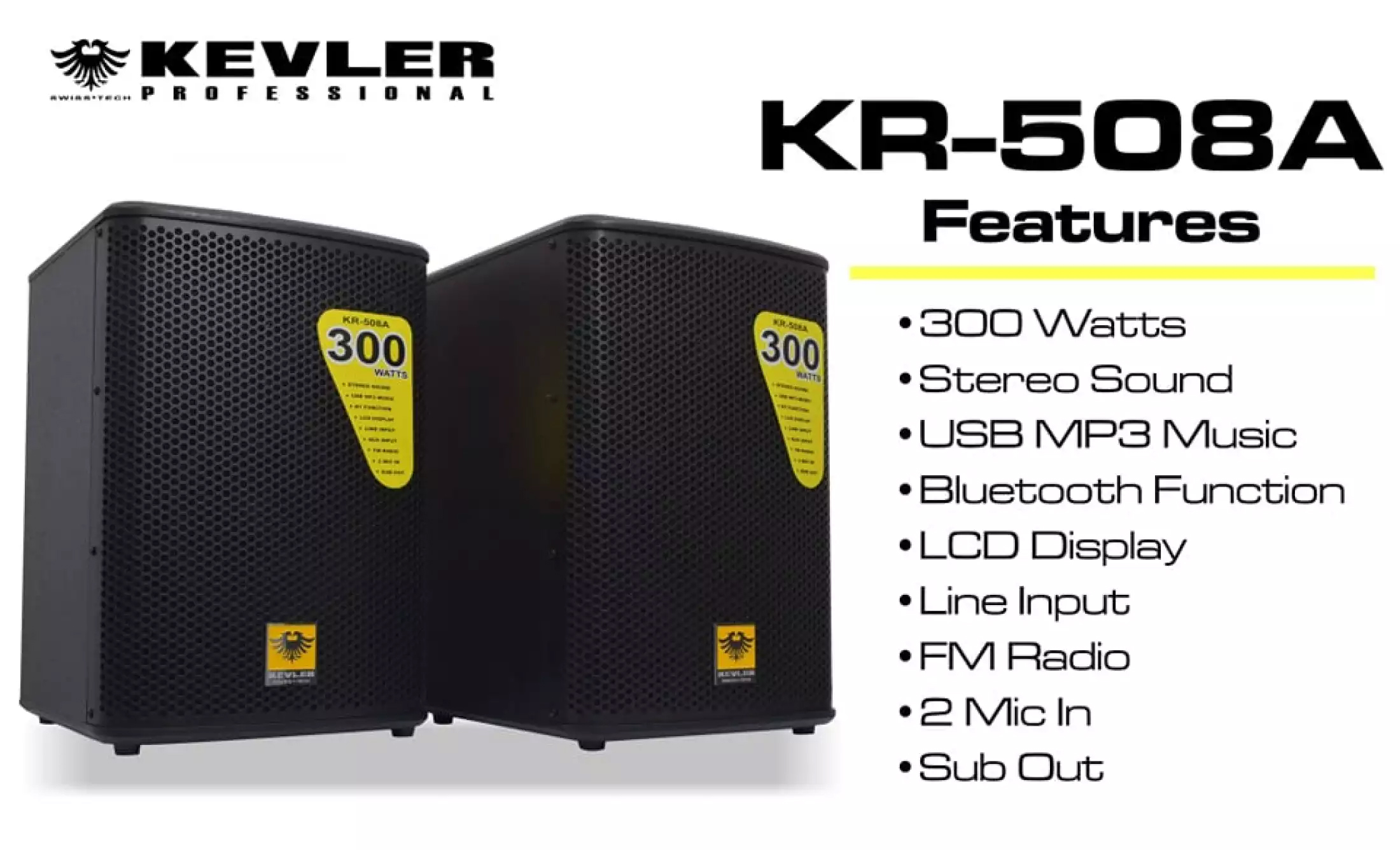 Kevler by Winland 8" 300W x 2 Active Speaker System 2 Way Bass Reflex ...