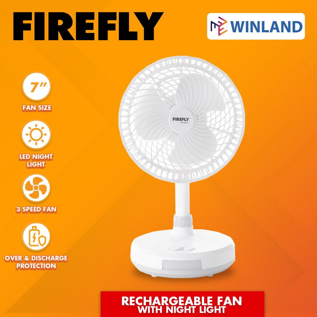FIREFLY by Winland 7" Multi-Function Rechargeable Fan with Night Light ...