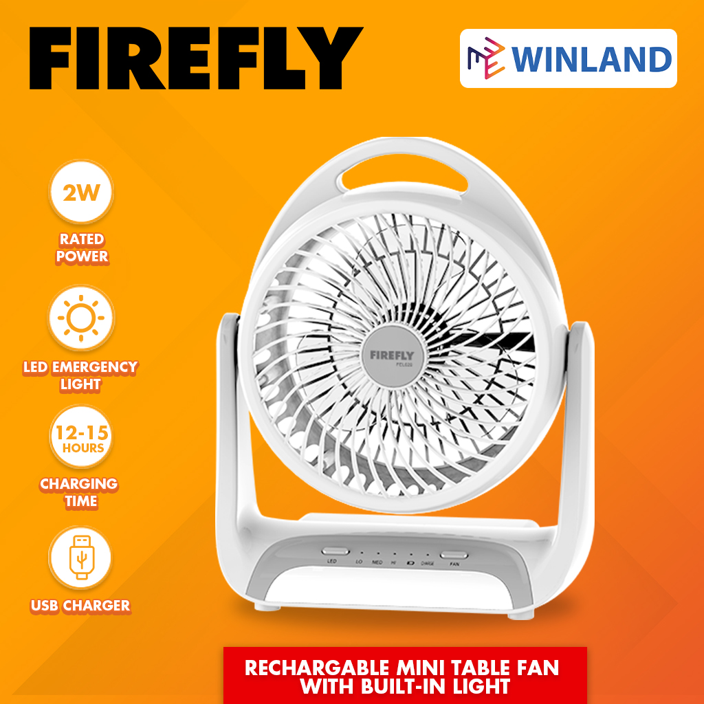 Firefly by Winland Rechargeable Mini Table Portable Desk Fan with Built ...