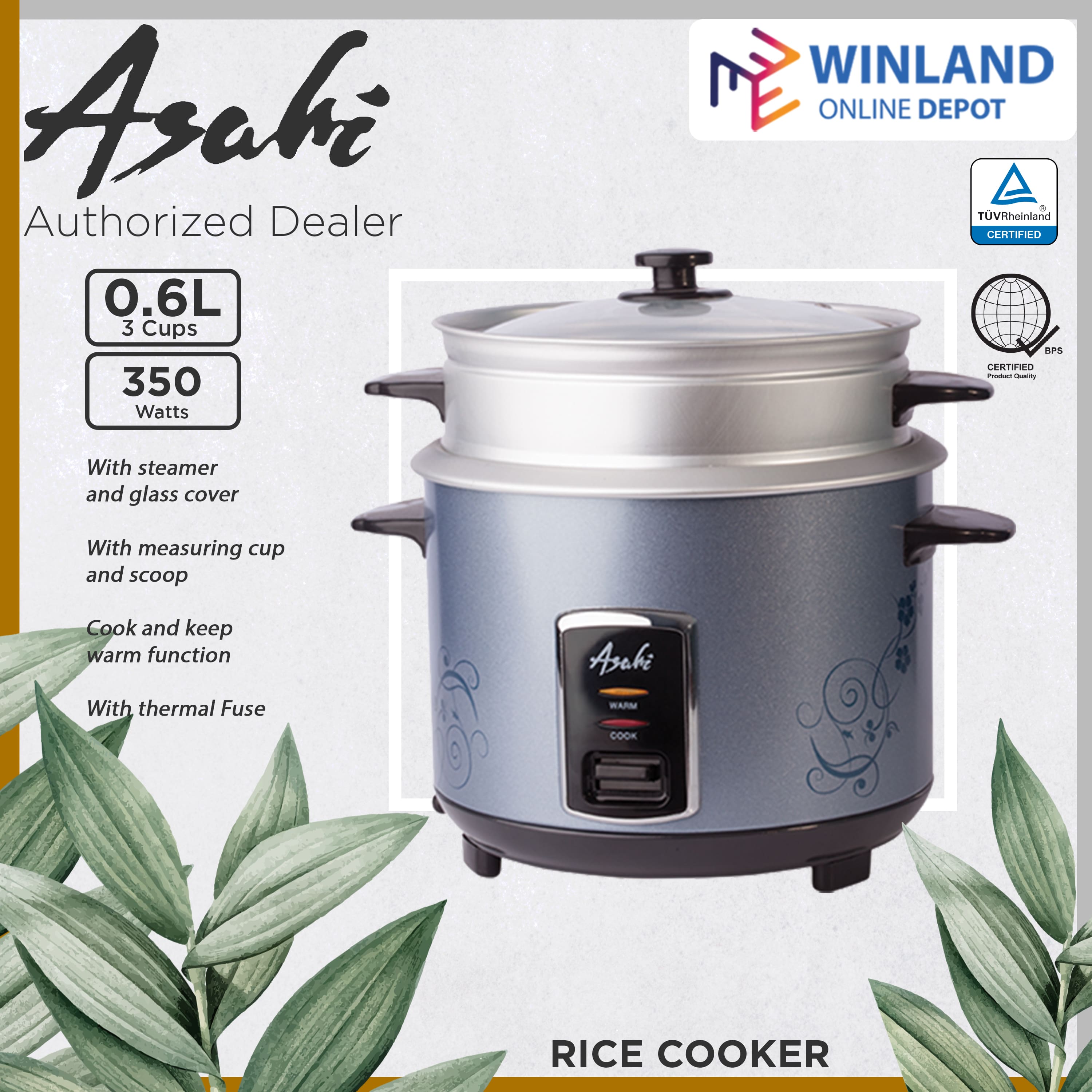 ASAHI by Winland Electric Rice Cooker 0.6L with Steamer RC 31 | Lazada PH