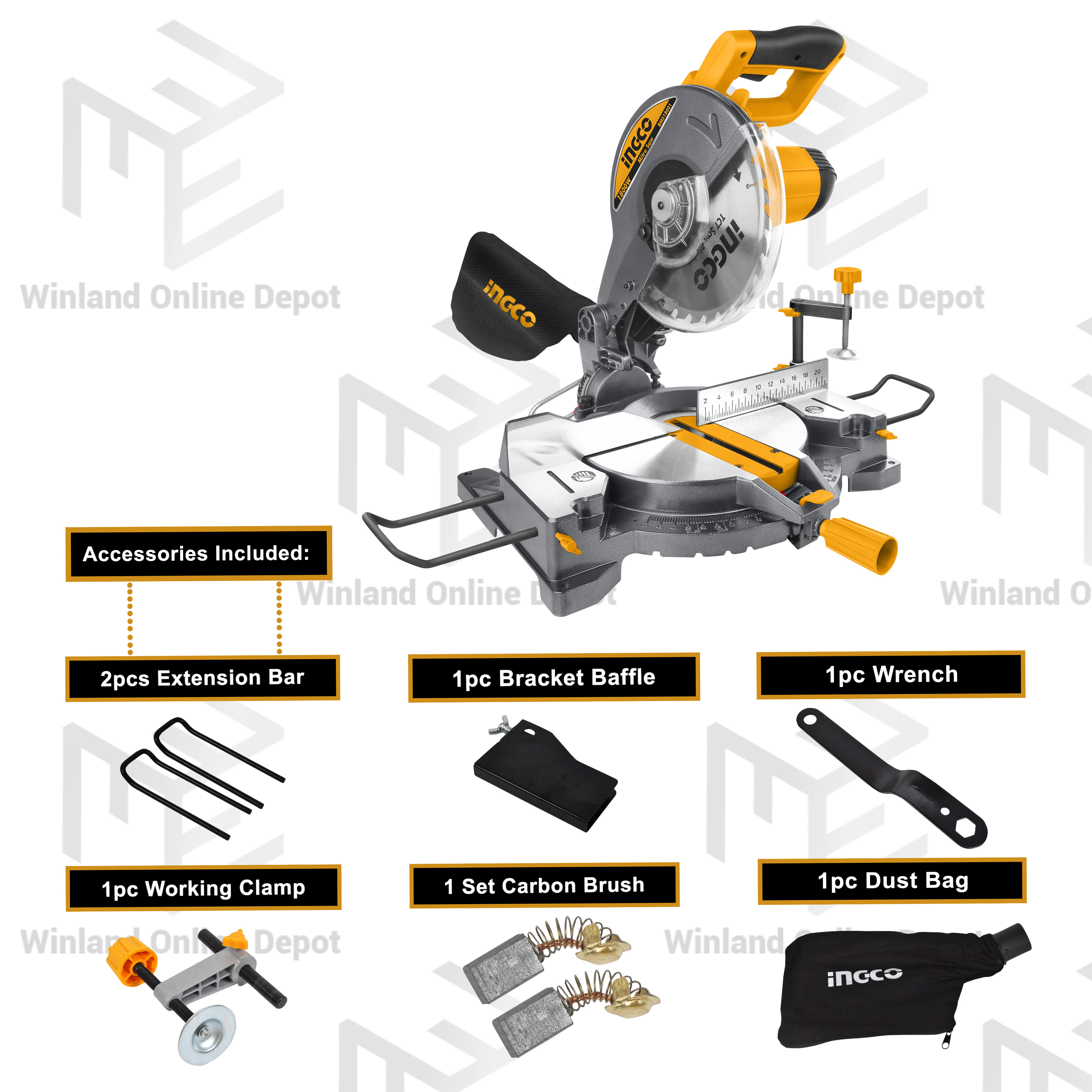Ingco by Winland Industrial Miter Saw Mitre Saw 10" 1800W ING-PT ...