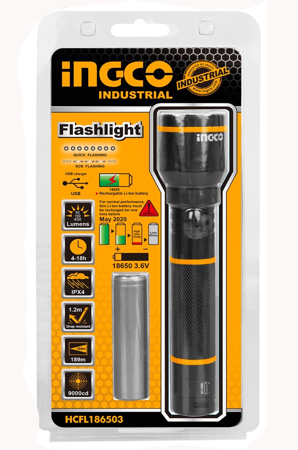 Ingco by Winland Industrial Flashlight Emergency Flash Light HCFL186503 ...