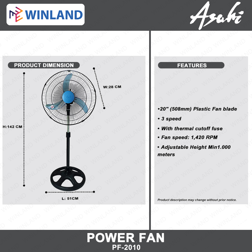 Asahi by Winland 20inch Super Power Stand Fan | Asahi Electric Fan PF ...