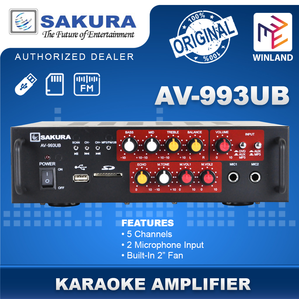 Sakura by Winland 5 channel USB Karaoke Amplifier 2 Mic Input w/ FM Tuner/USB & SD Port 60W AV ...