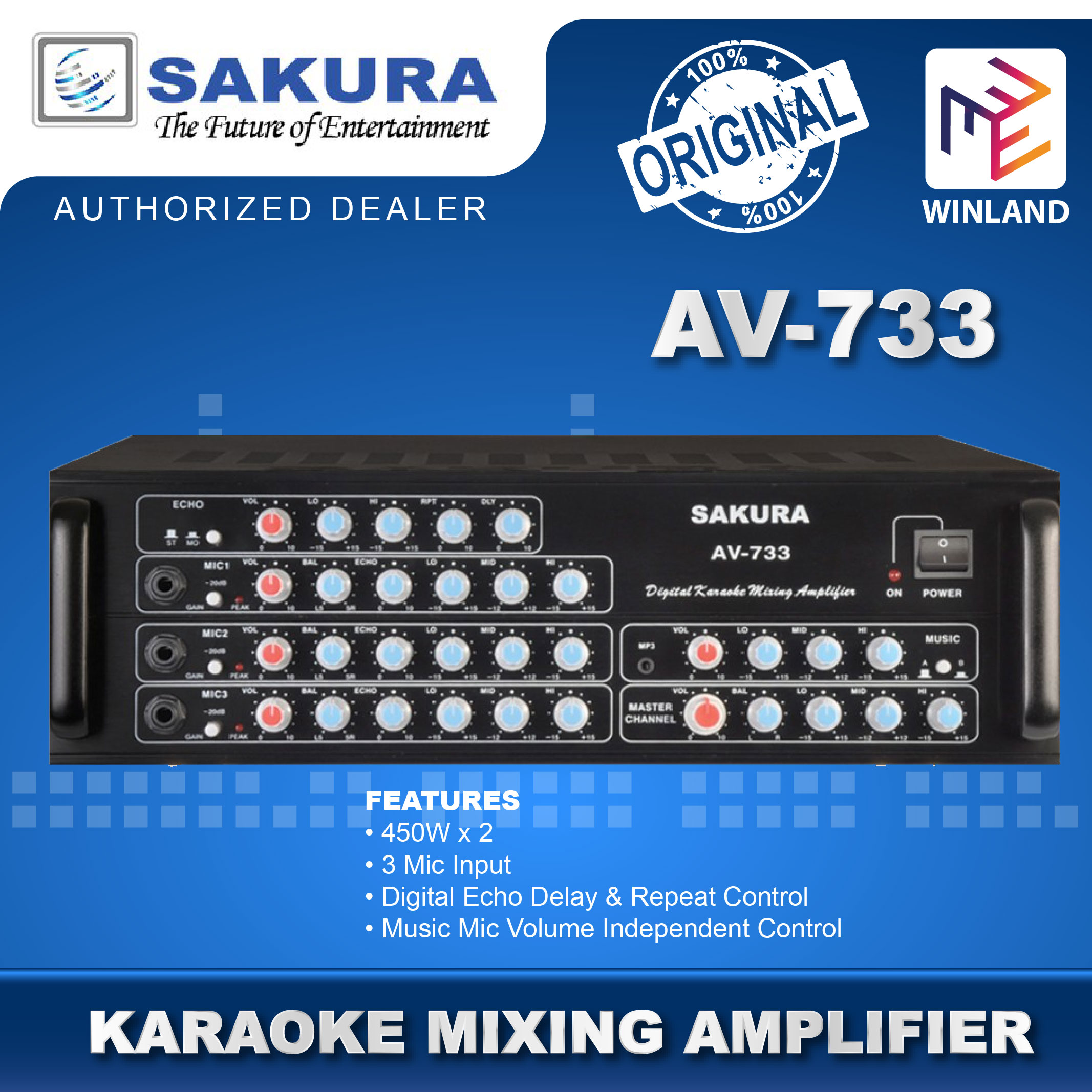 SAKURA by Winland Digital Karaoke Mixing Amplifier 450W x 2 AV-733 * WINLAND * | Lazada PH