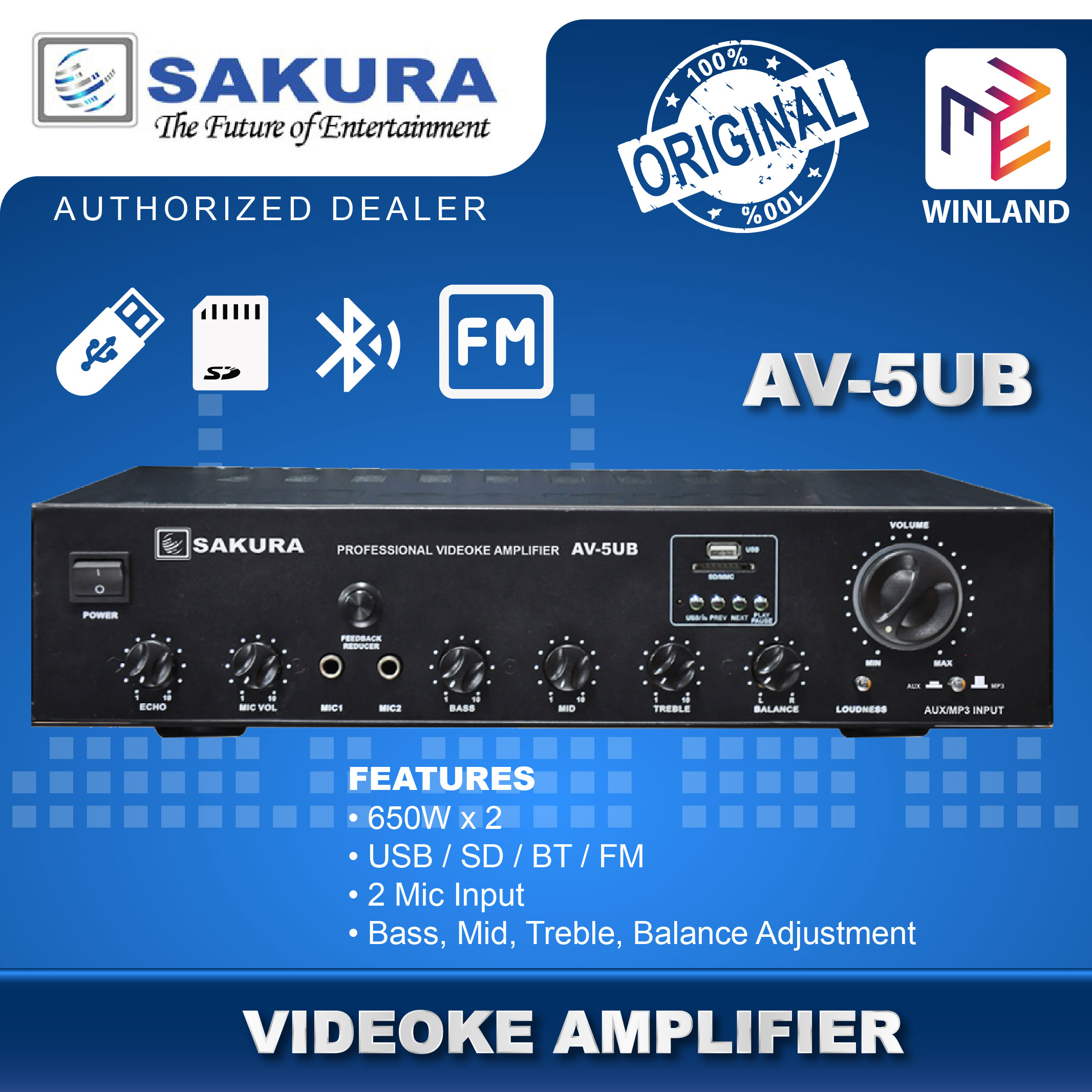 SAKURA by Winland Professional Videoke Amplifier 650W x 2 / USB SD BT ...