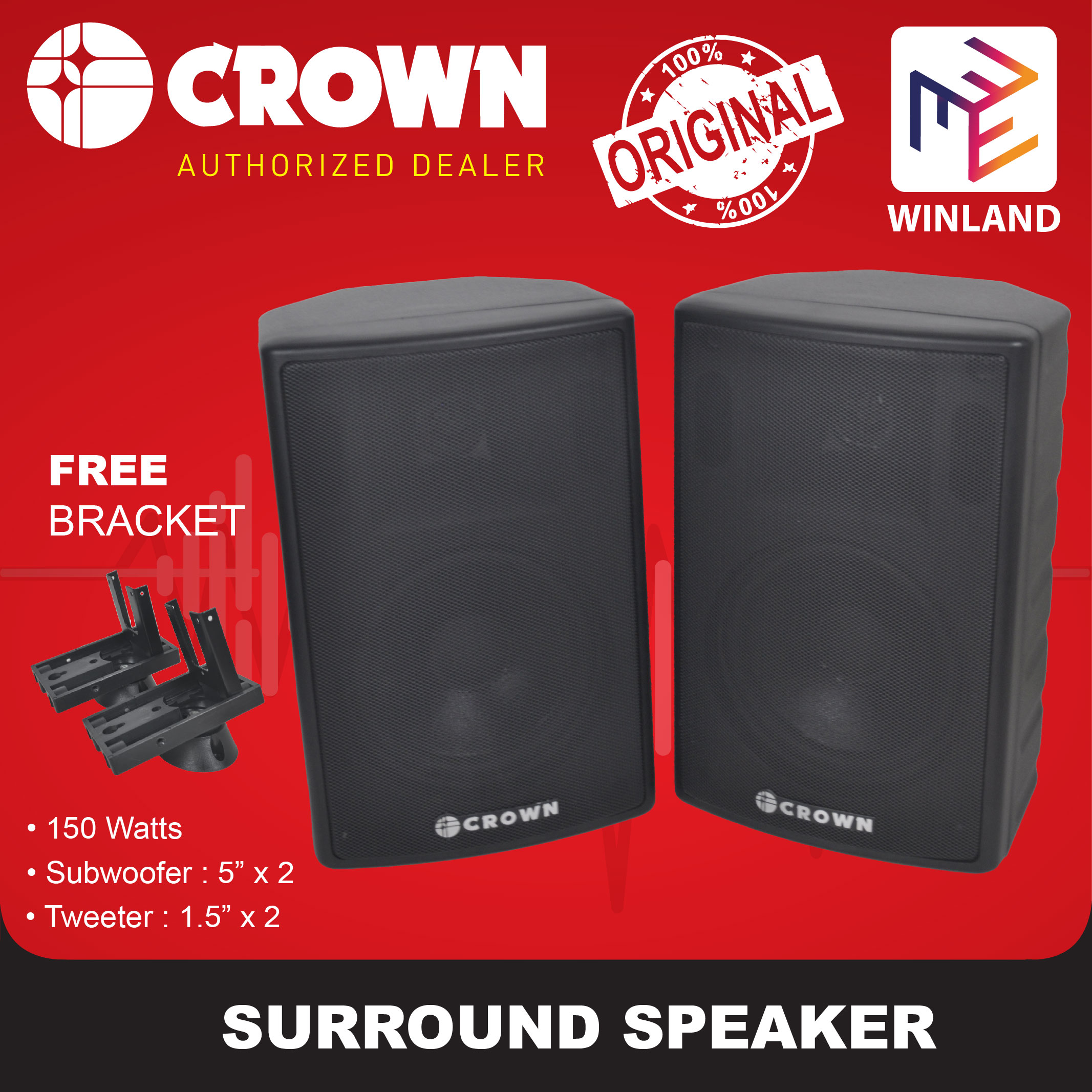 CROWN by Winland 2-way Professional Surround Speaker Audio Sound ...