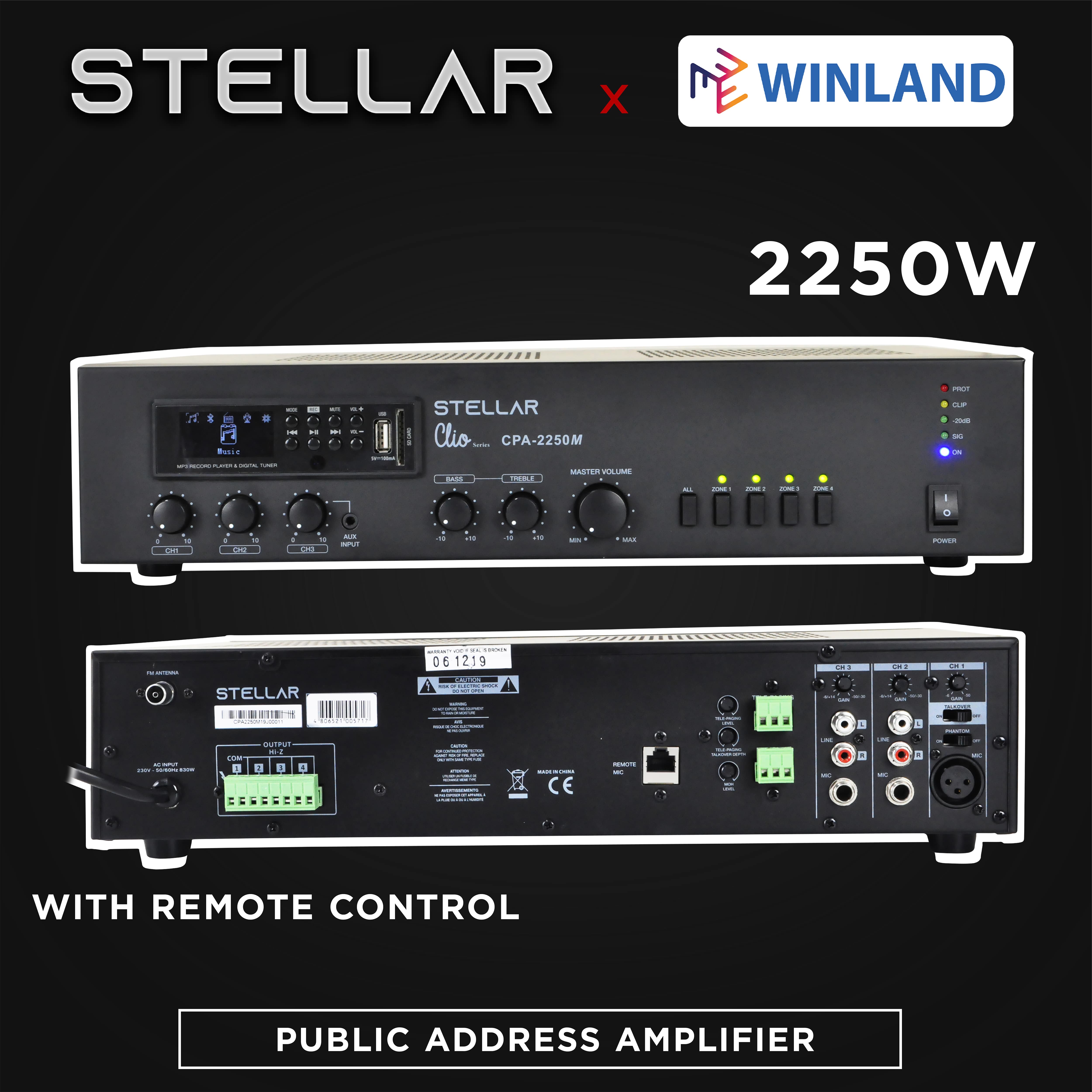Stellar Clio Series by Winland Public Address Amplifier 2250W (with ...