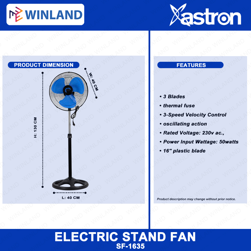Astron by Winland Jaguar 16"(406mm) Stand Fan | Electric Fan 50watts SF ...