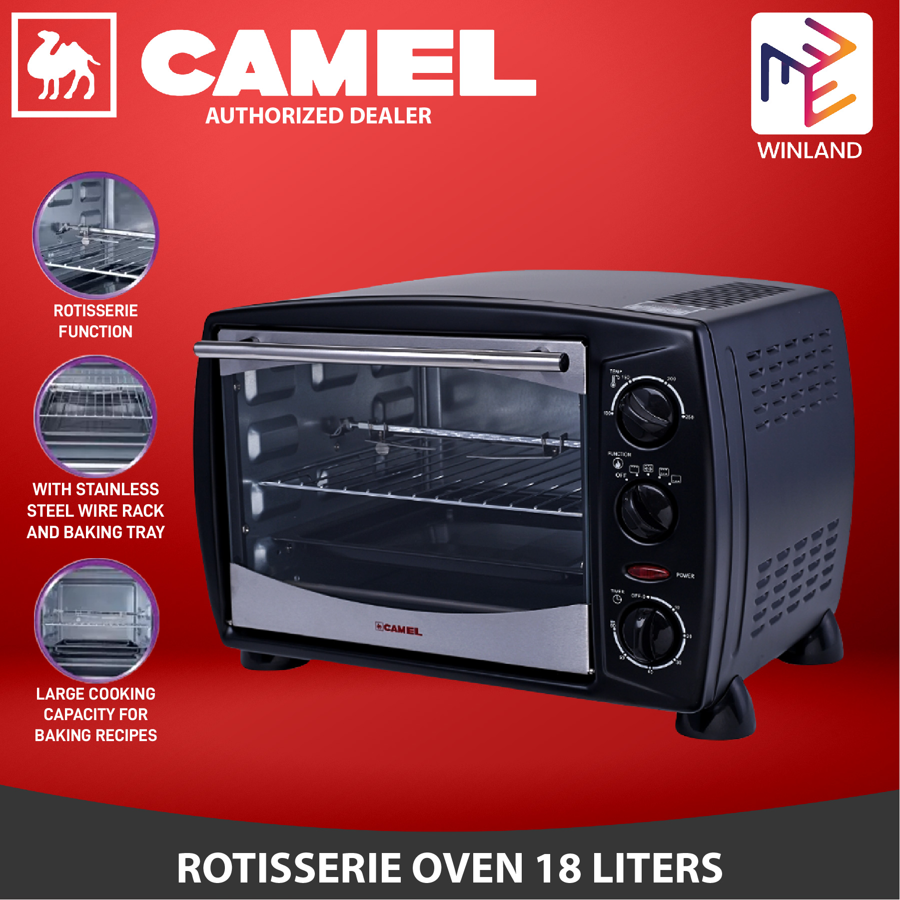 Camel by Winland Rotisserie Oven Elite Series 18.0L (Black) WM-E1801R ...