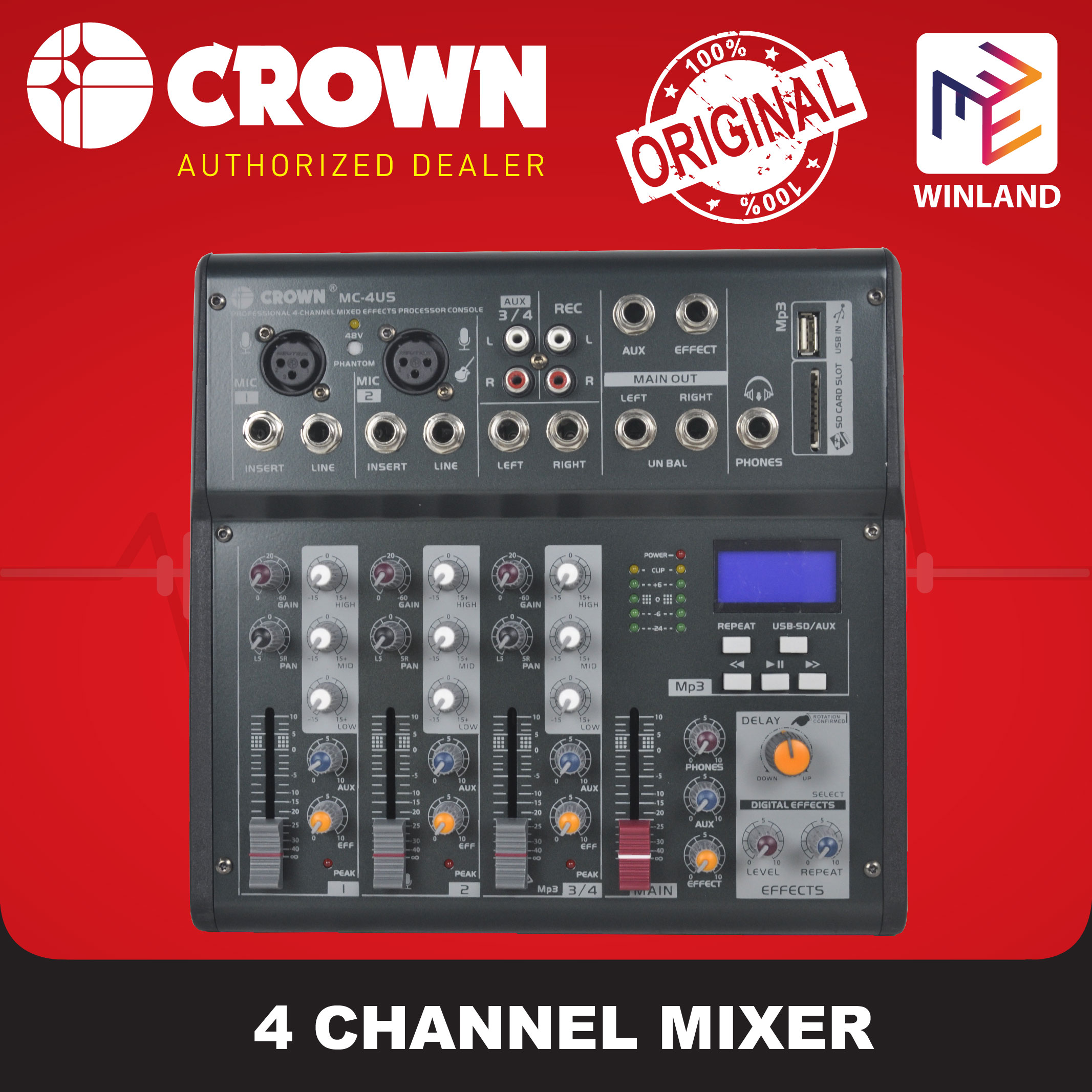 Crown by Winland Professional Mixing Console Mixer 4 Channel Line Input ...