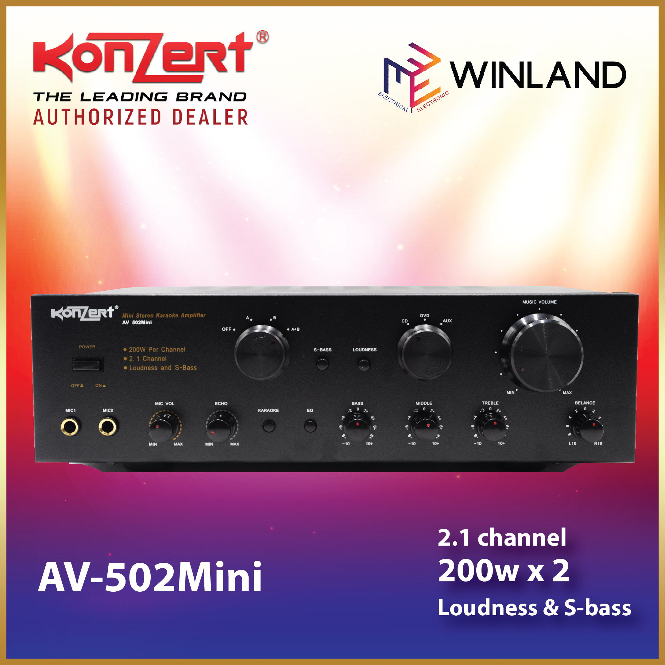 Konzert by Winland Karaoke Amplifier AV-502MINI 200W x 2 channel ...