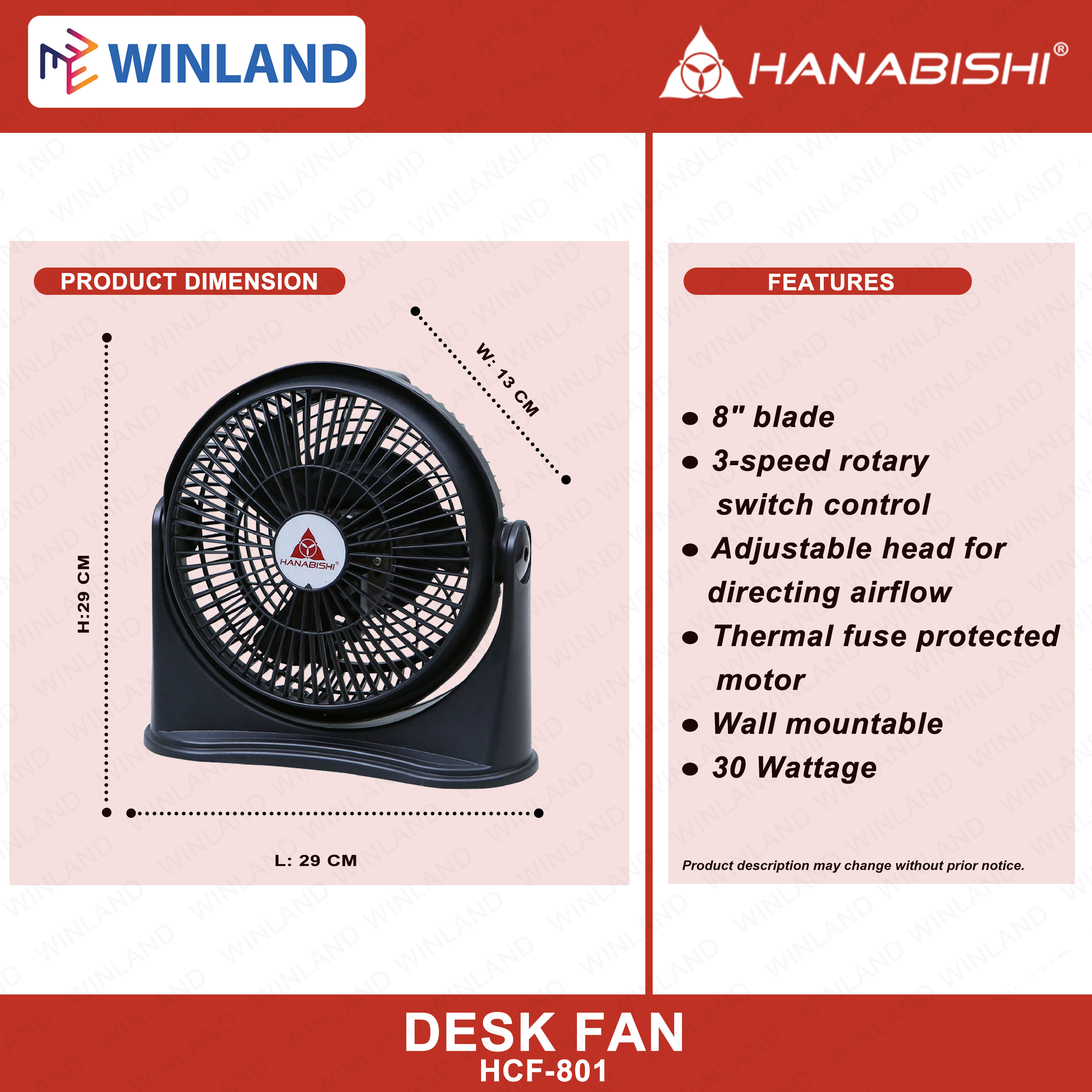 Hanabishi by Winland 8" Cool Velocity Fan Desk Fan Electric Fan Cool Fan 8T HCF-801 | Lazada PH
