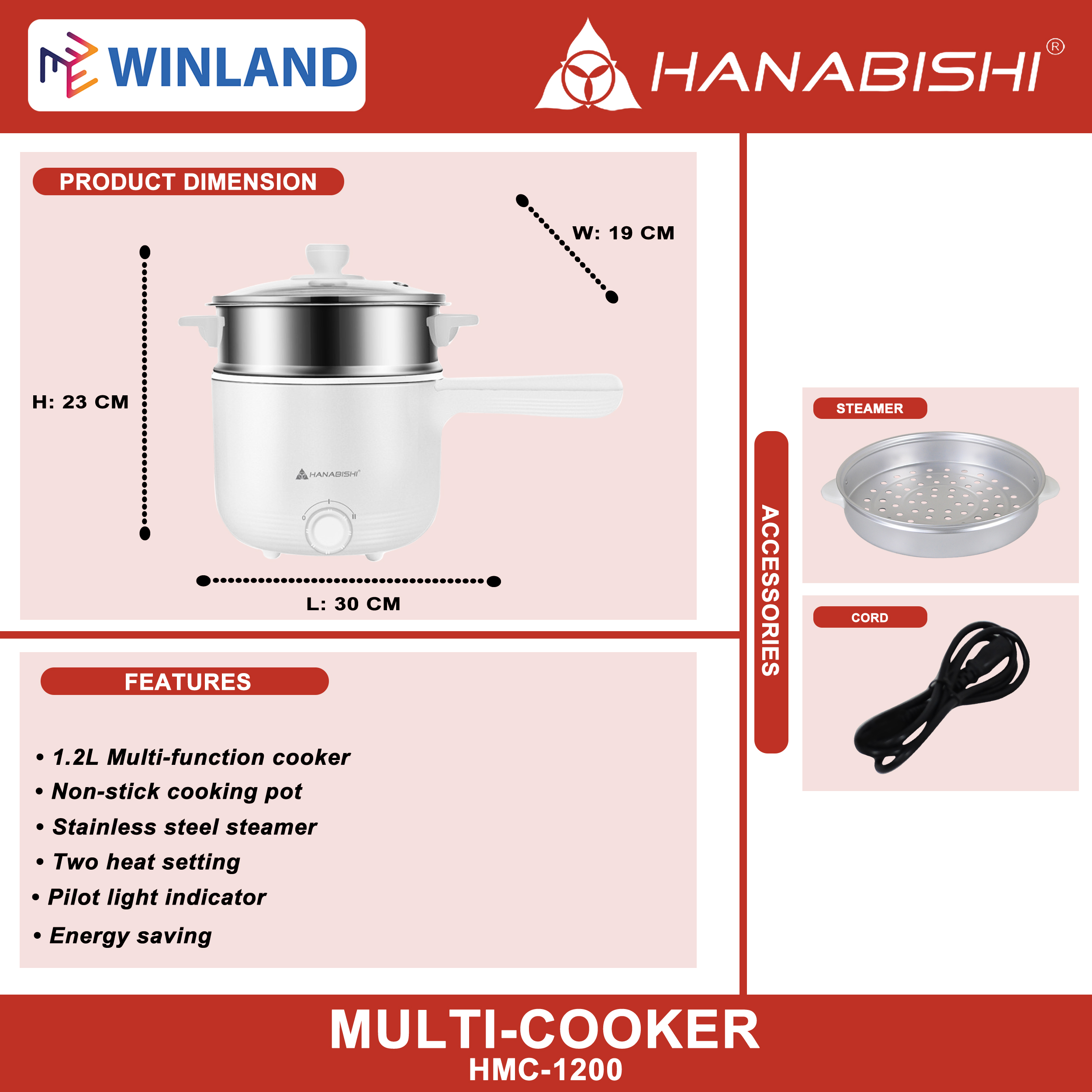 Hanabishi by Winland 1.2Liters Multi-Function Cooker | Electric Mini ...