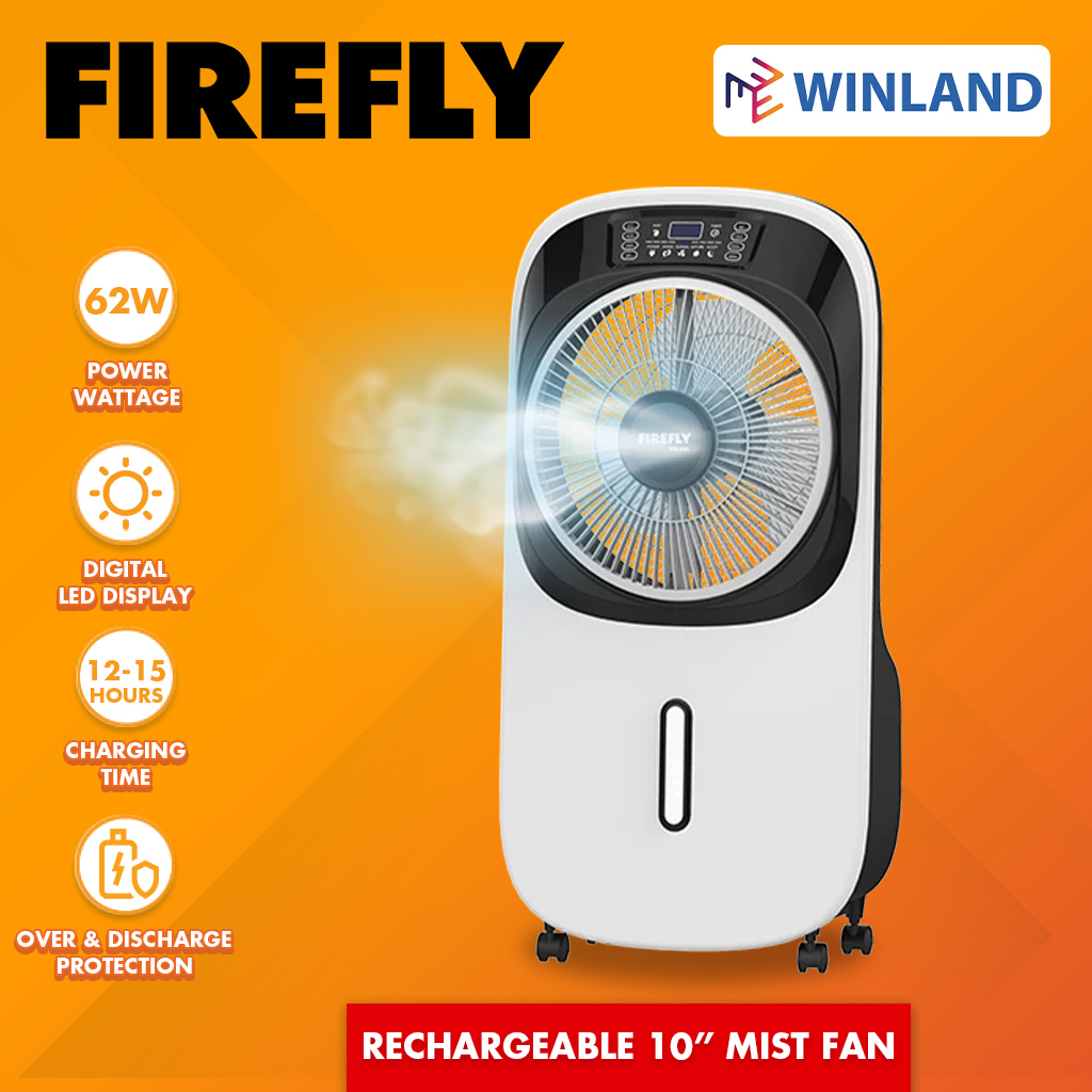 Firefly by Winland Rechargeable 10" inch Mist Fan with Digital LED ...