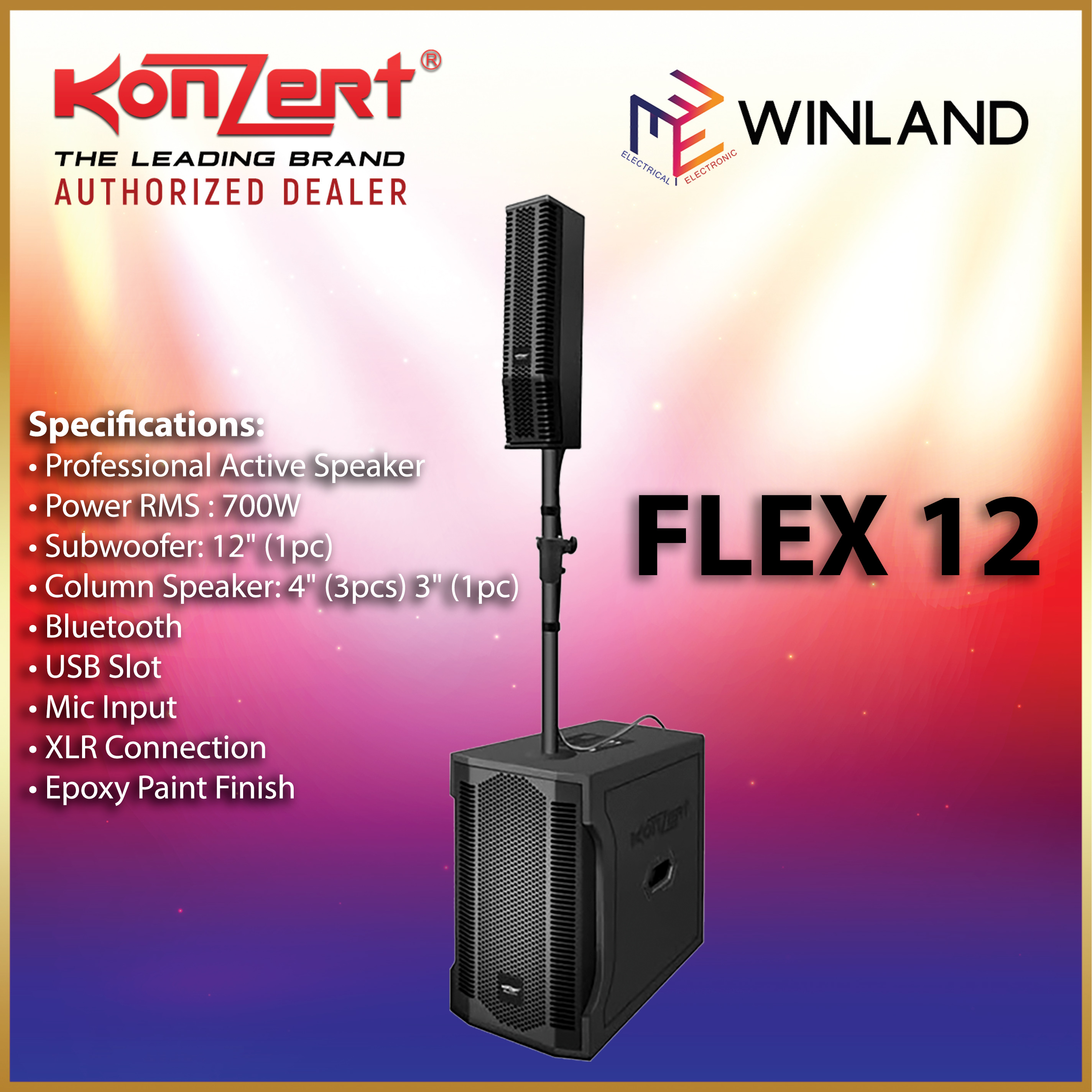Konzert by Winland 12inch Subwoofer | 4"x3/3"x1 Colunm Speaker w/ Bluetooth, USB Slot, Mic ...