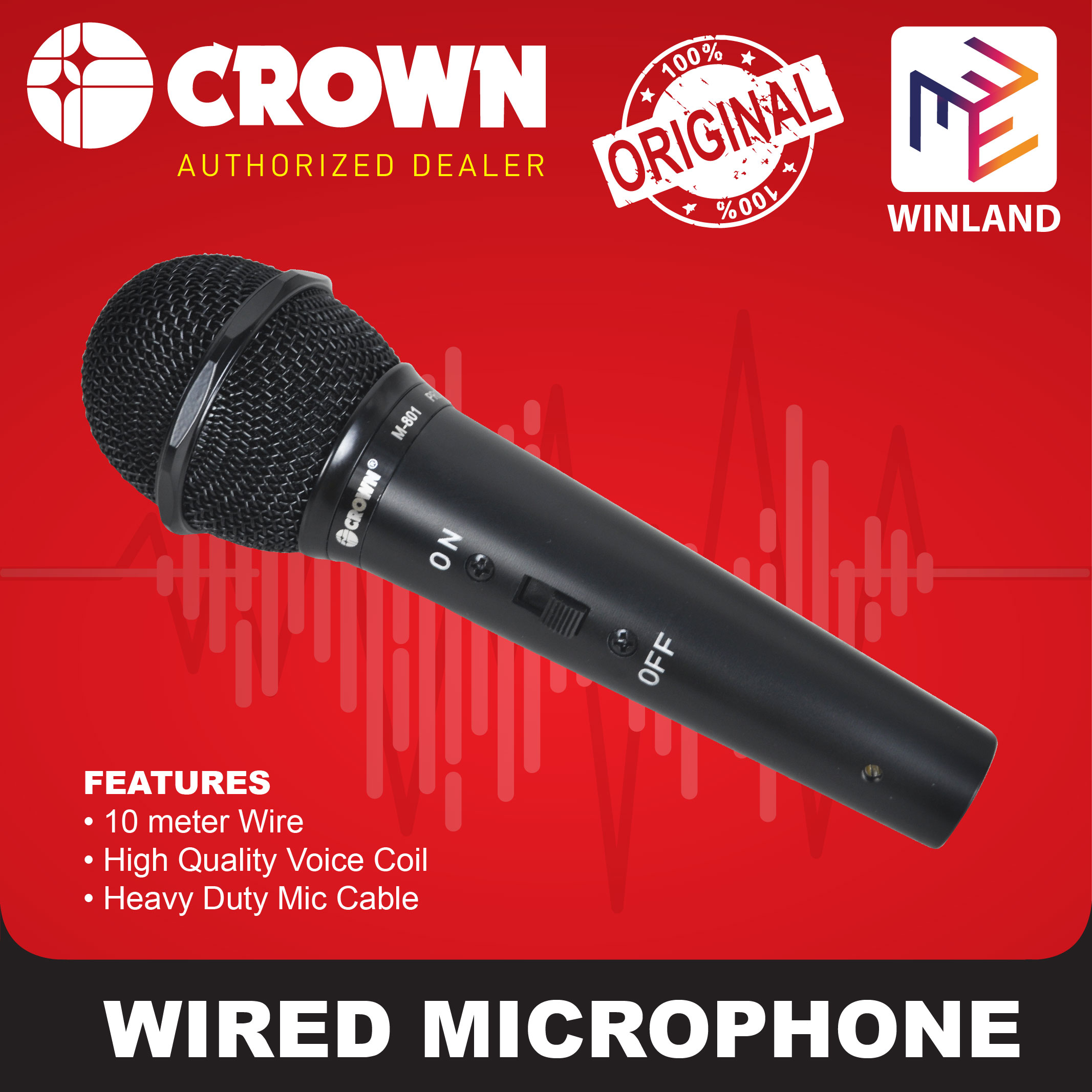Crown by Winland Hyper-Cardioid Dynamic Wired Microphone 10 Meter Mic M ...