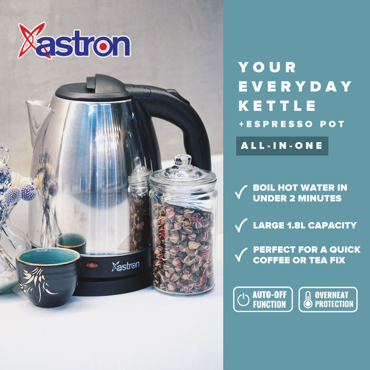 Astron by Winland Electric Kettle / Espresso Pot Water Heater 1.8L ...
