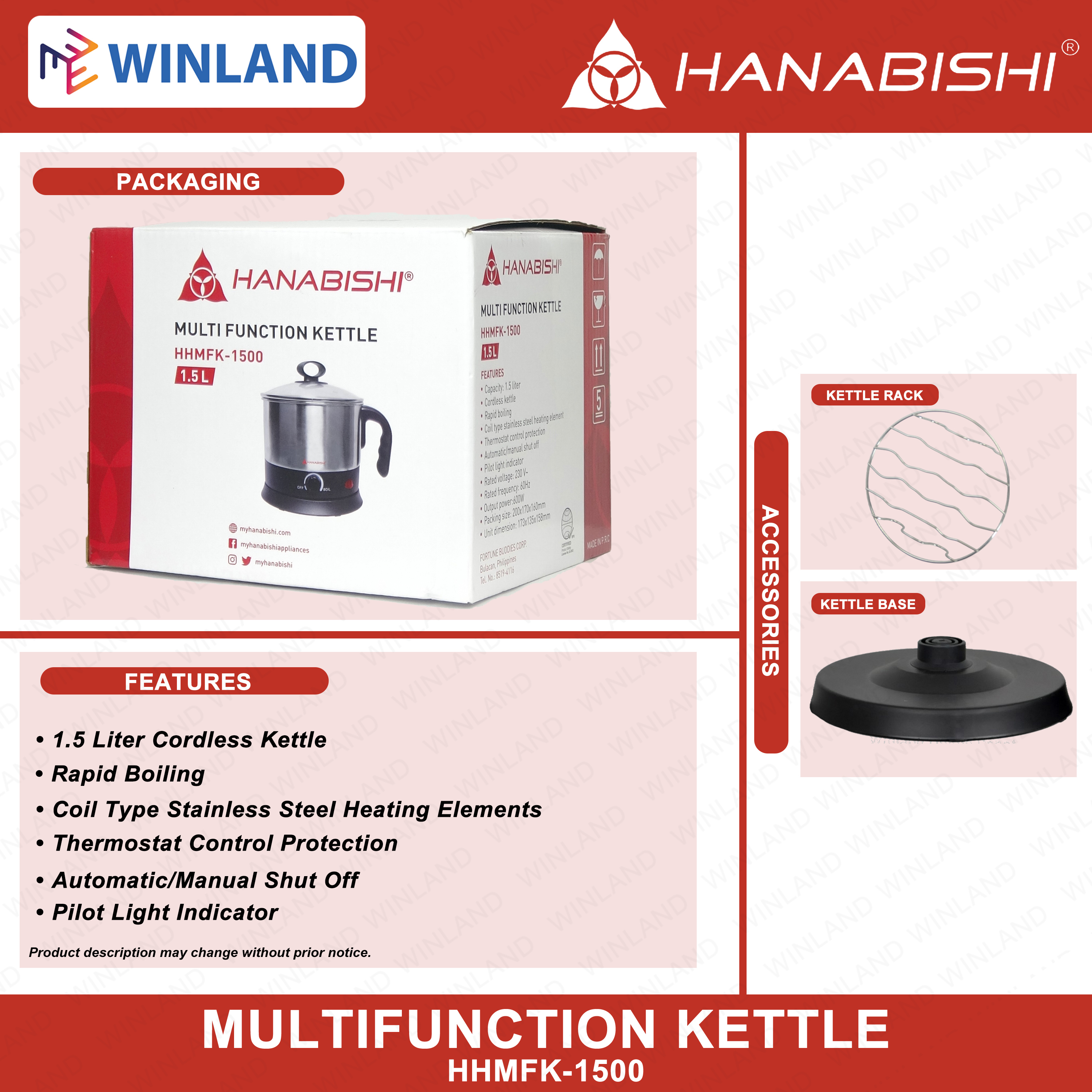 Hanabishi by Winland Multifunction Electric Kettle Cooker 1.5L HHMFK ...