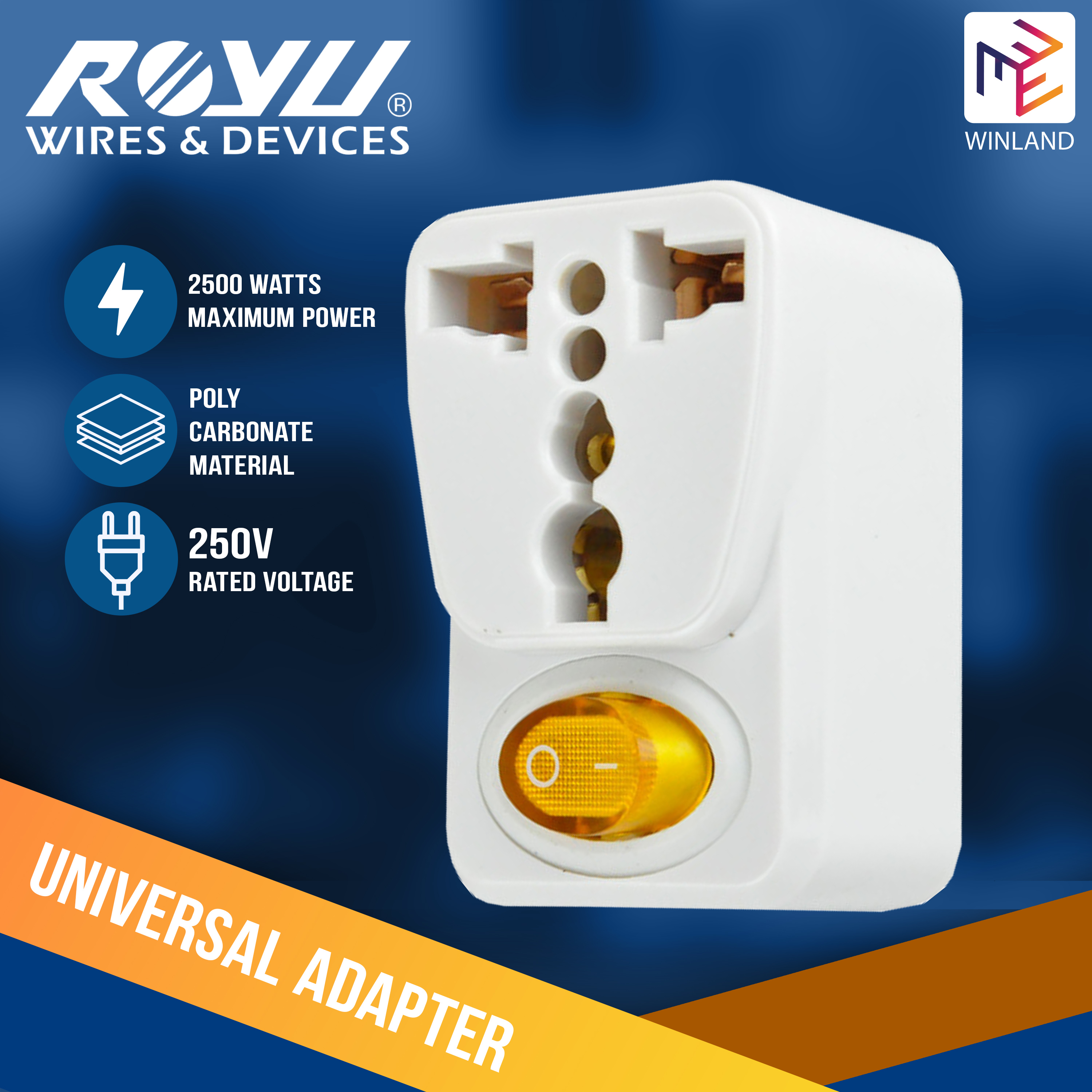 Royu by Winland 10A 250v Universal Adapter/Adaptor with Switch & 2-USB ...