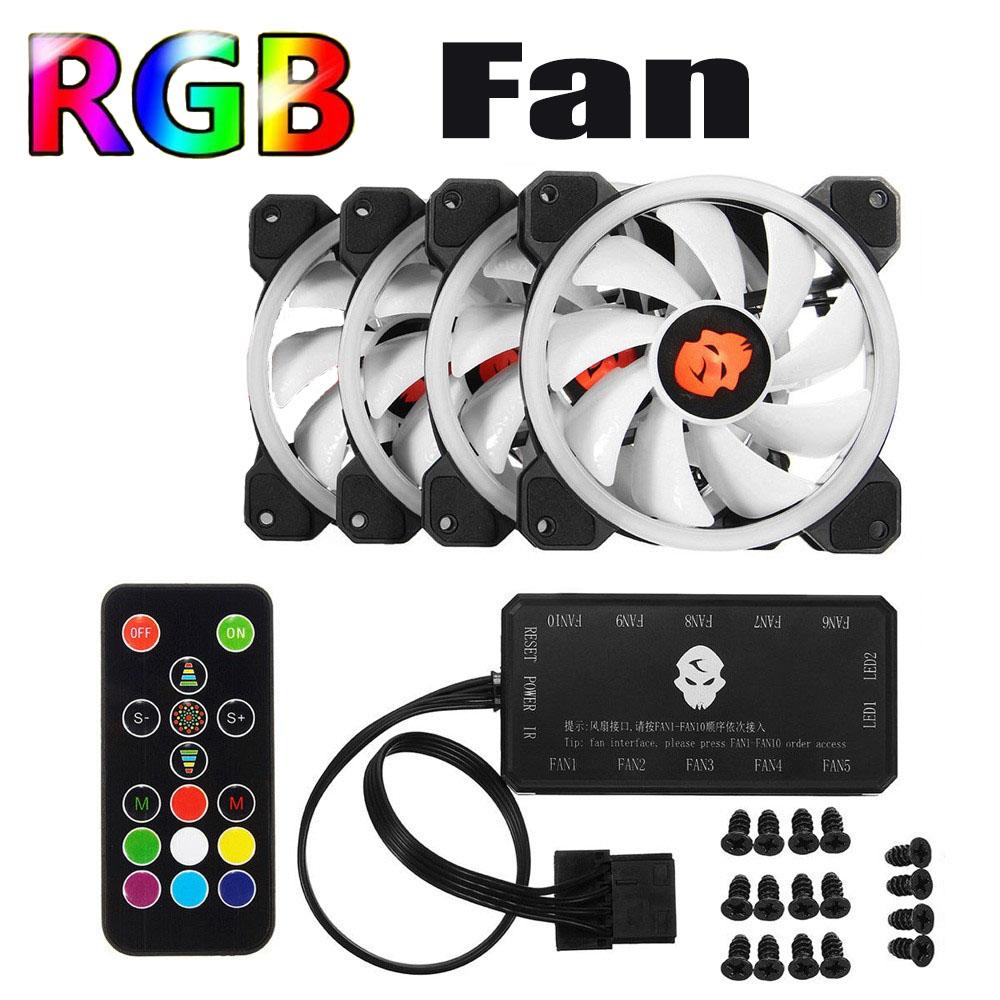 4Pcs RGB LED Quiet Computer Case PC Cooling Fan 120mm + Remote ...