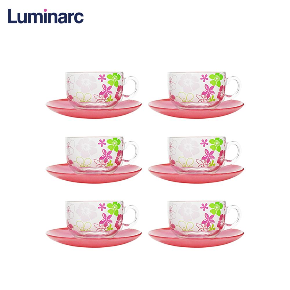 Luminarc Fresh Flower Pink 12pcs 22cl Cup and Saucer Set with Design 6 ...