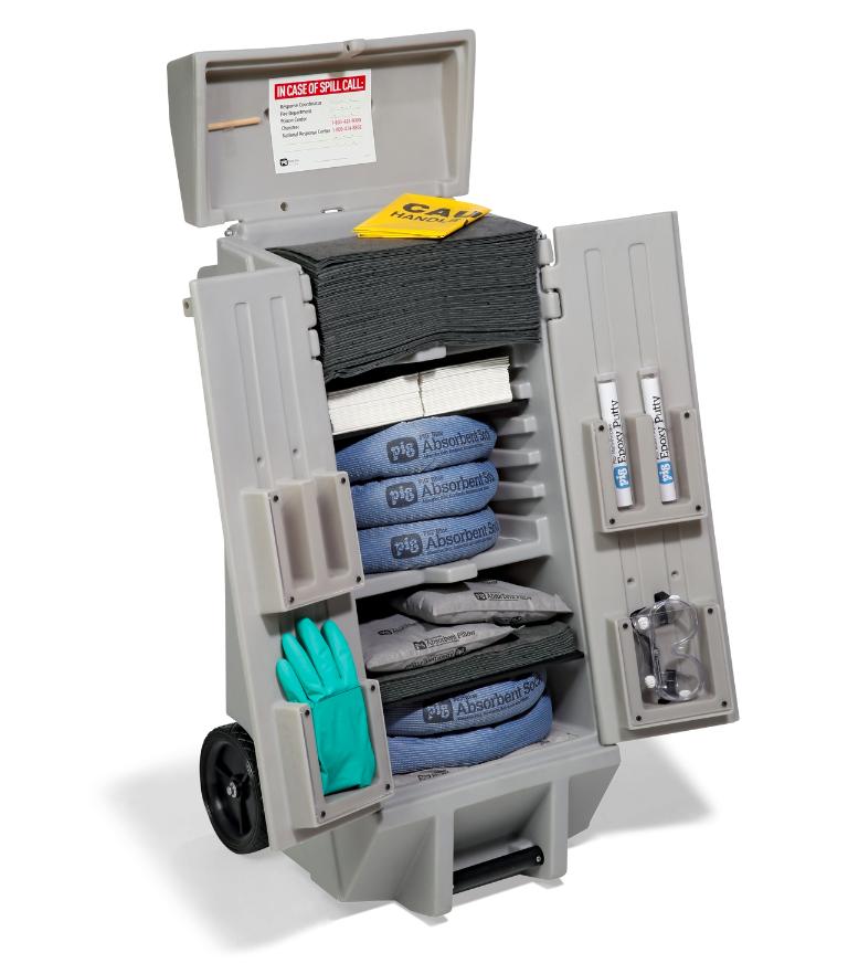 New Pig KIT217 Spill Kit in Cart, Absorbs up to 16 gal., Oils, Coolants ...
