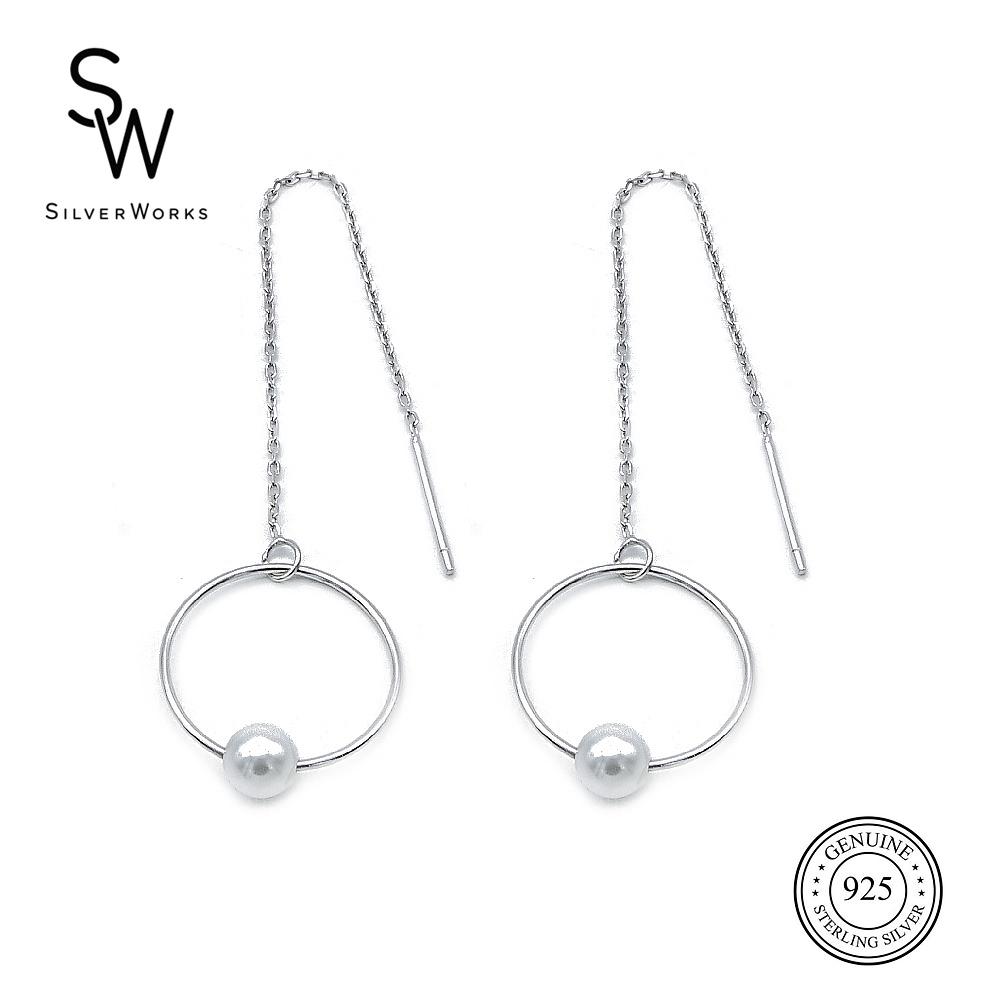 Silverworks Hoop with Pearl Drop in Rolo Chain Ear Threads E7206 ...