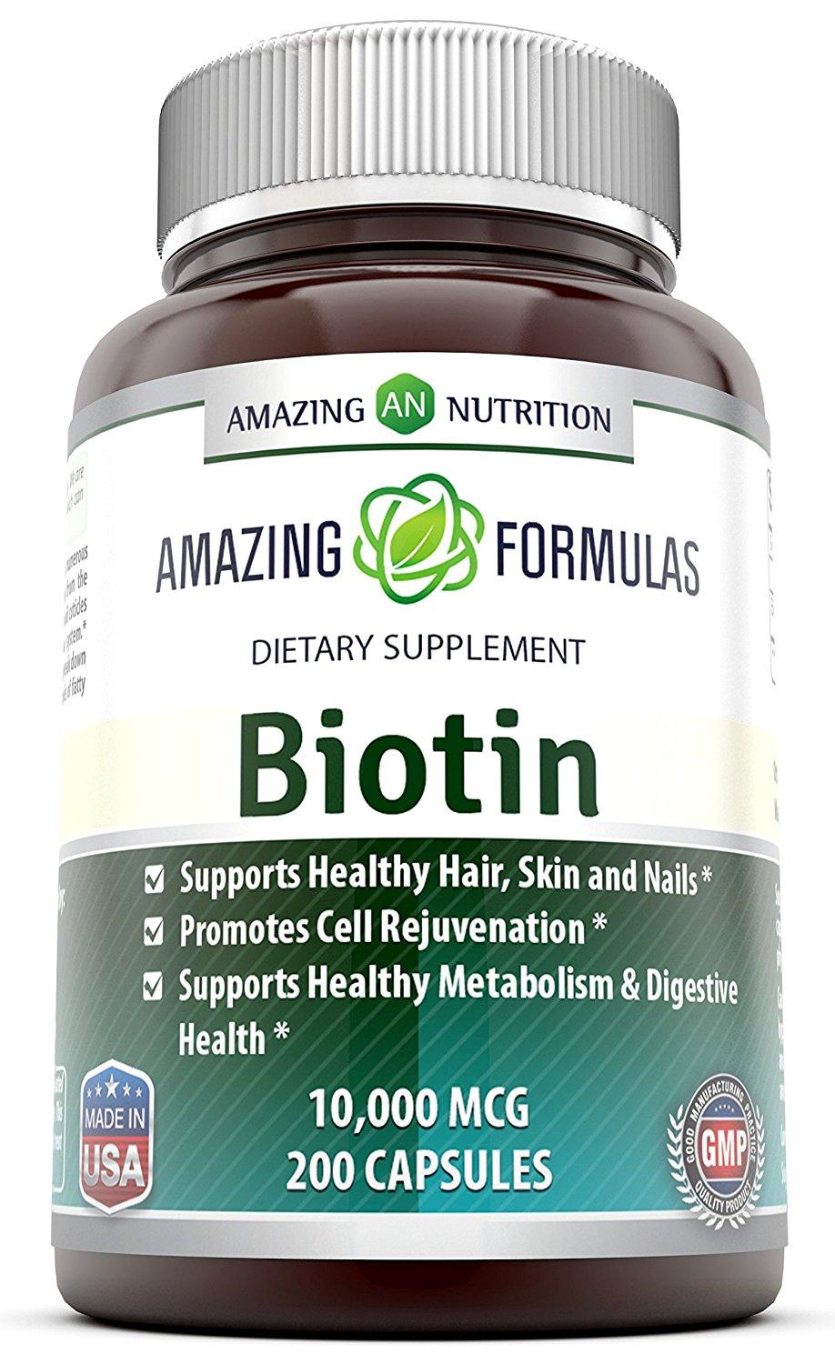 Amazing Nutrition Biotin 10000 Mcg Dietary Supplement 200 Capsules ...