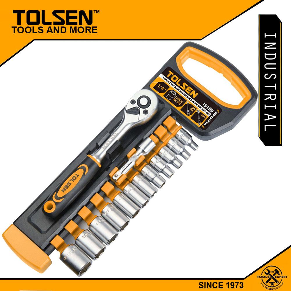 Tolsen 14Pcs Quick Release Reversible Ratchet w/ Socket Set (1/4" Drive) 15150 Industrial Series ...