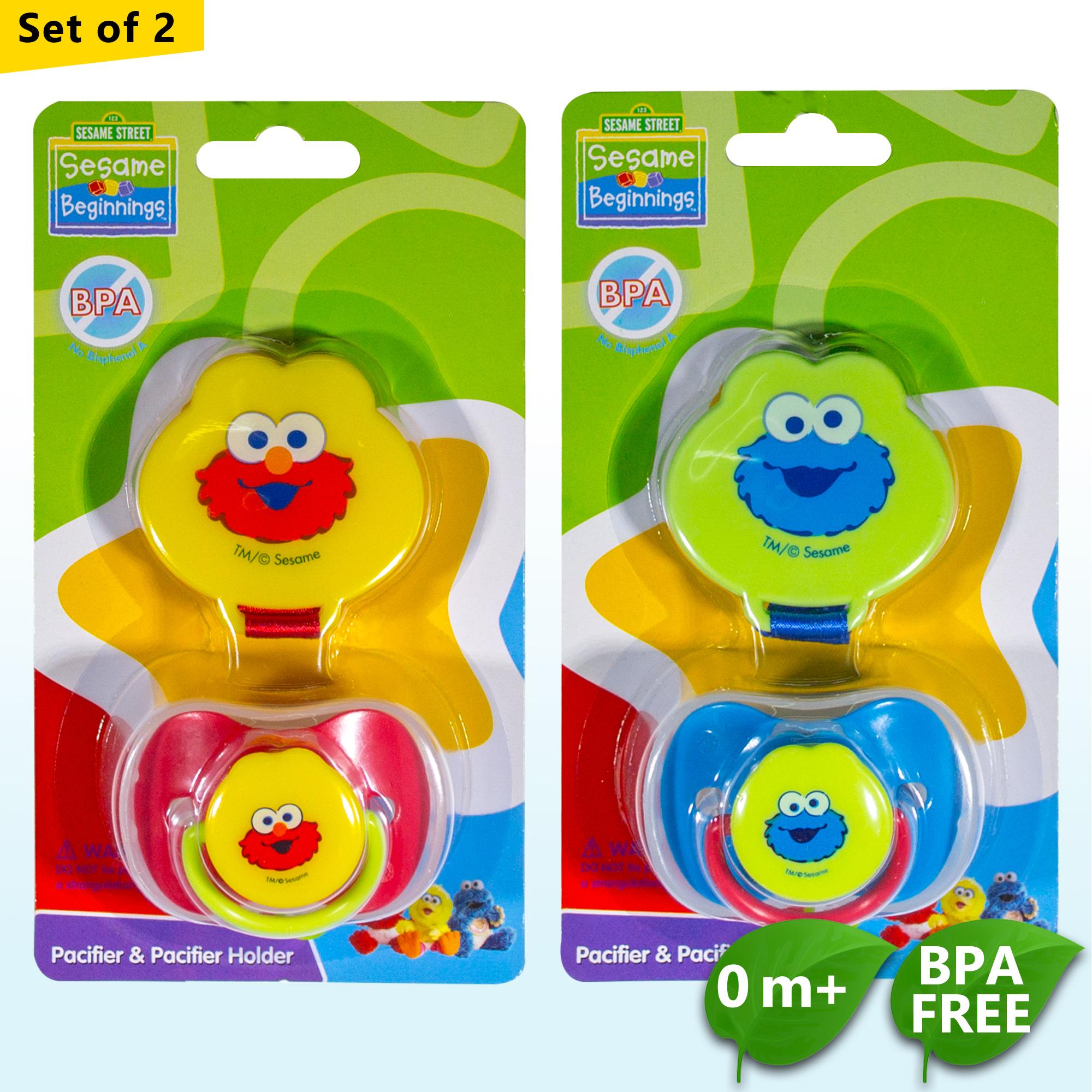 Set of 2 Sesame Beginnings Silicon Baglet Pacifier with Holder BPA FREE ...