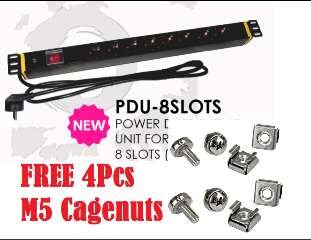 8 Slots Metal 19 Rack mount PDU Power Distribution Unit Power Strip ...