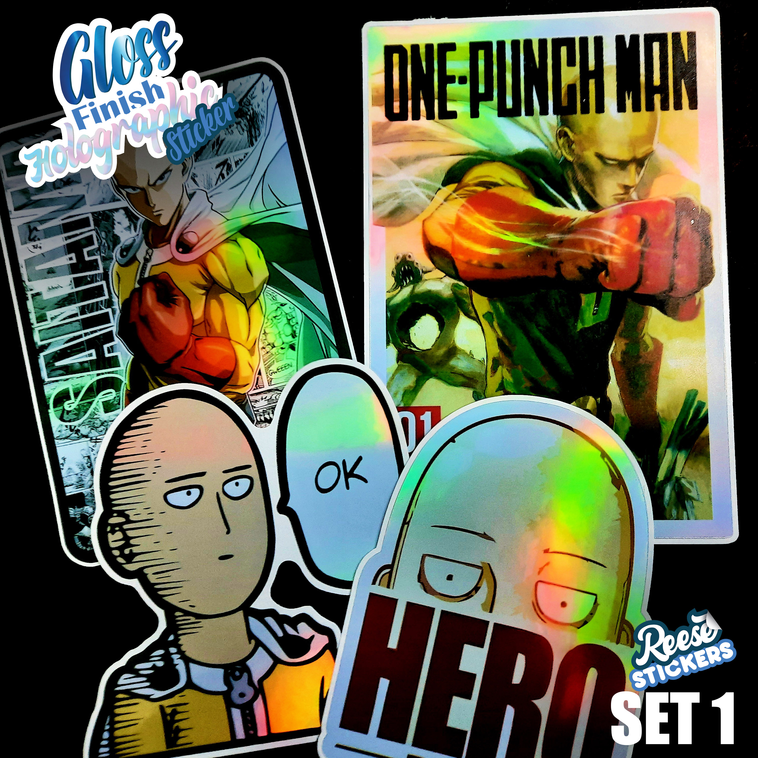 Holographic One Punch Man Decals Stickers Logos Waterproof Laminated ...