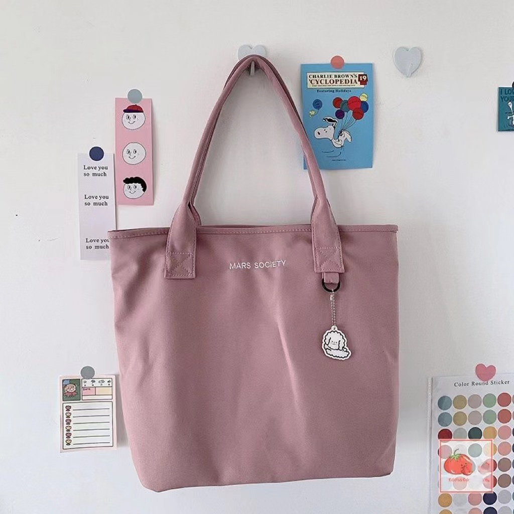 Korean Simple Nylon Tote Bag With Zipper Large Capacity Waterproof Cute ...