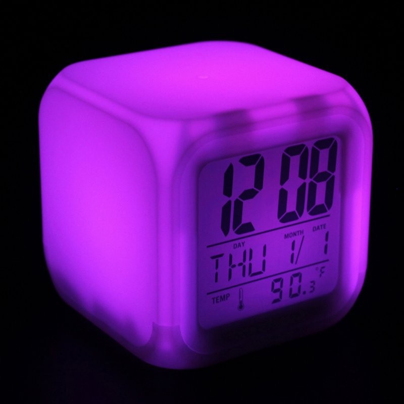 Cube LED Color Changing Clock Digital clock New arrival seven Colors ...