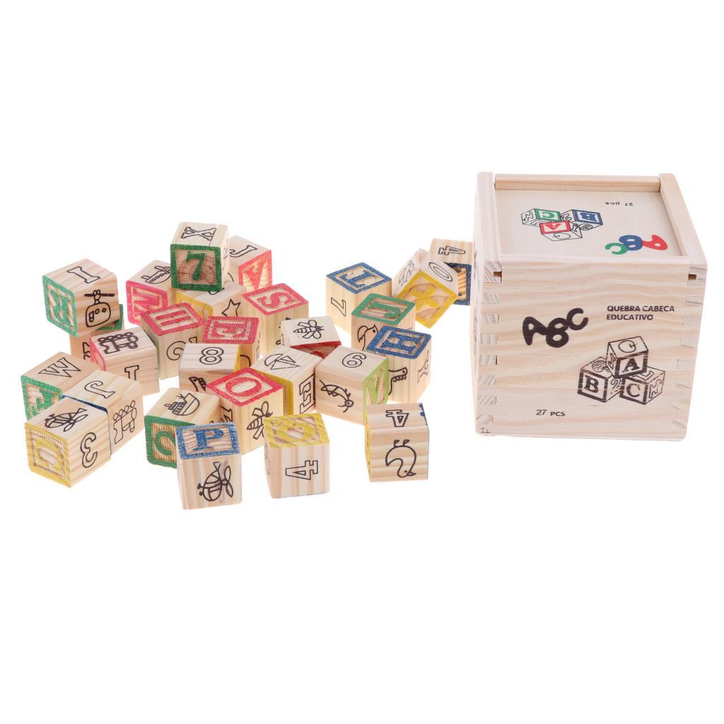 BABA 48PCS ABC Wooden Block Alphabet Stacking Blocks Building ...