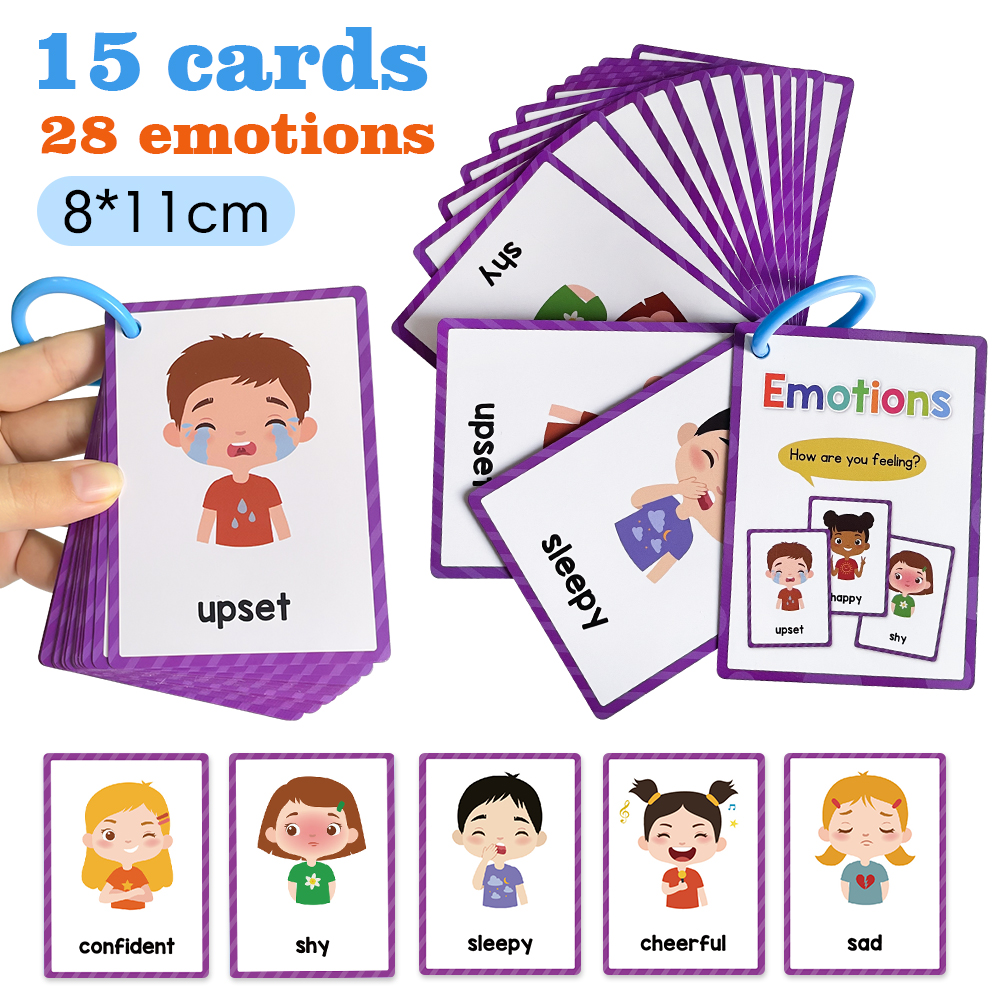 15 PCS Emotional Feeling Expression Flash Cards Game Adjective English ...