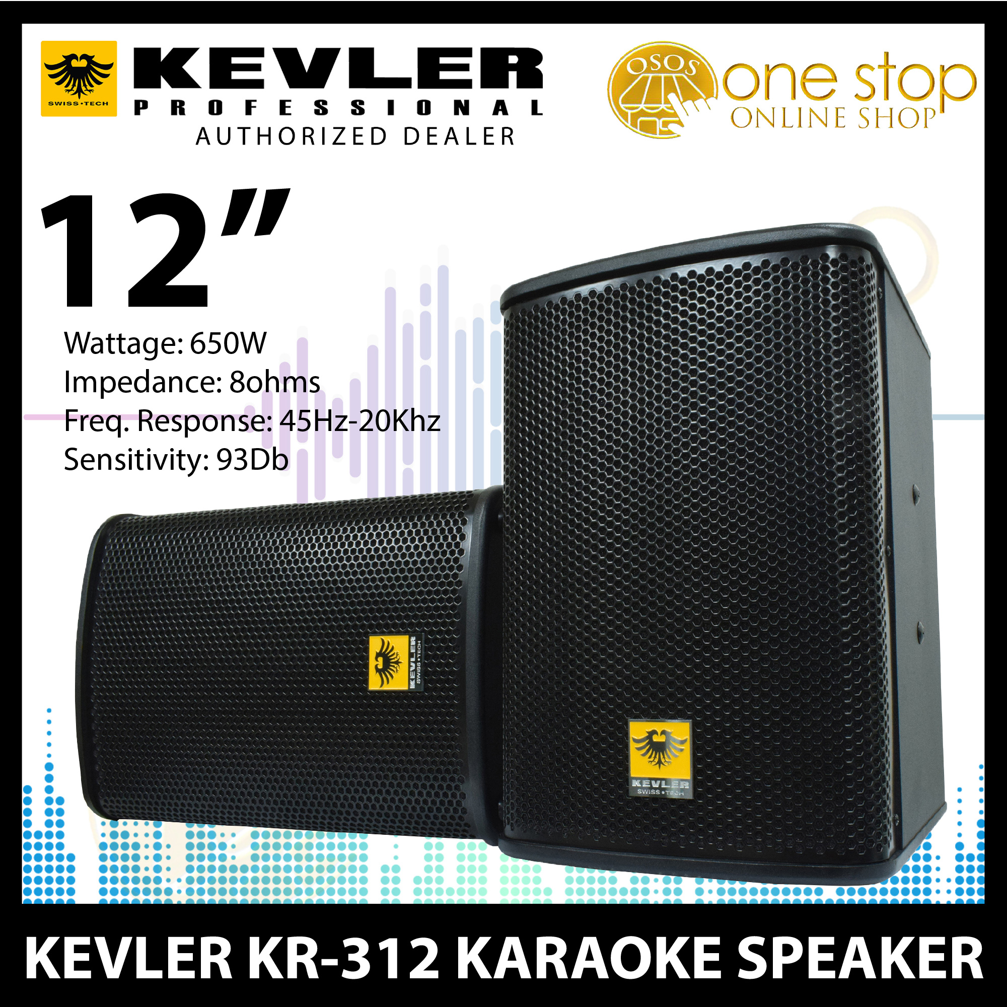 KEVLER Original KR-312 2-Way 650W Speaker System 12" Pair with free 2 5m Speaker Wires KR312 KR ...