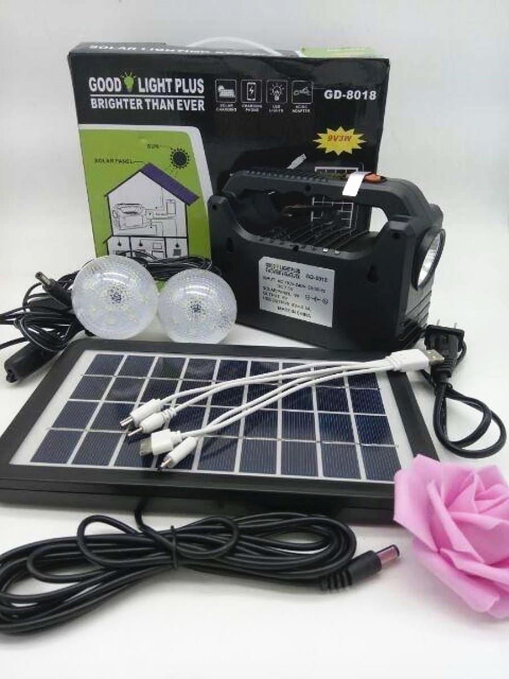 GDSUPER solar lighting system + solar panel + 2 bulbs，GD-8018 | Lazada PH